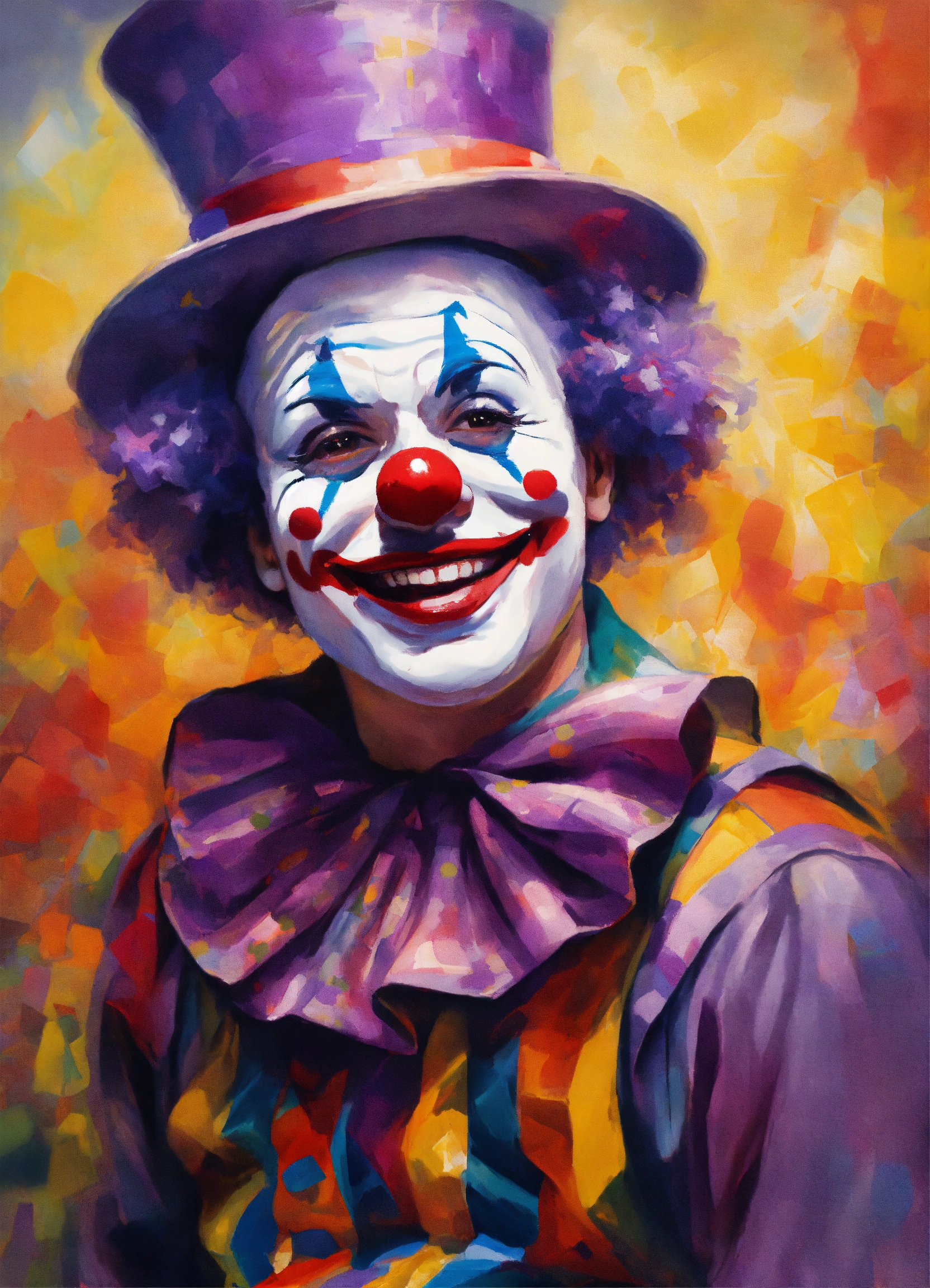 Lexica - Impressionistic design of a cheerful clown with rich purple.