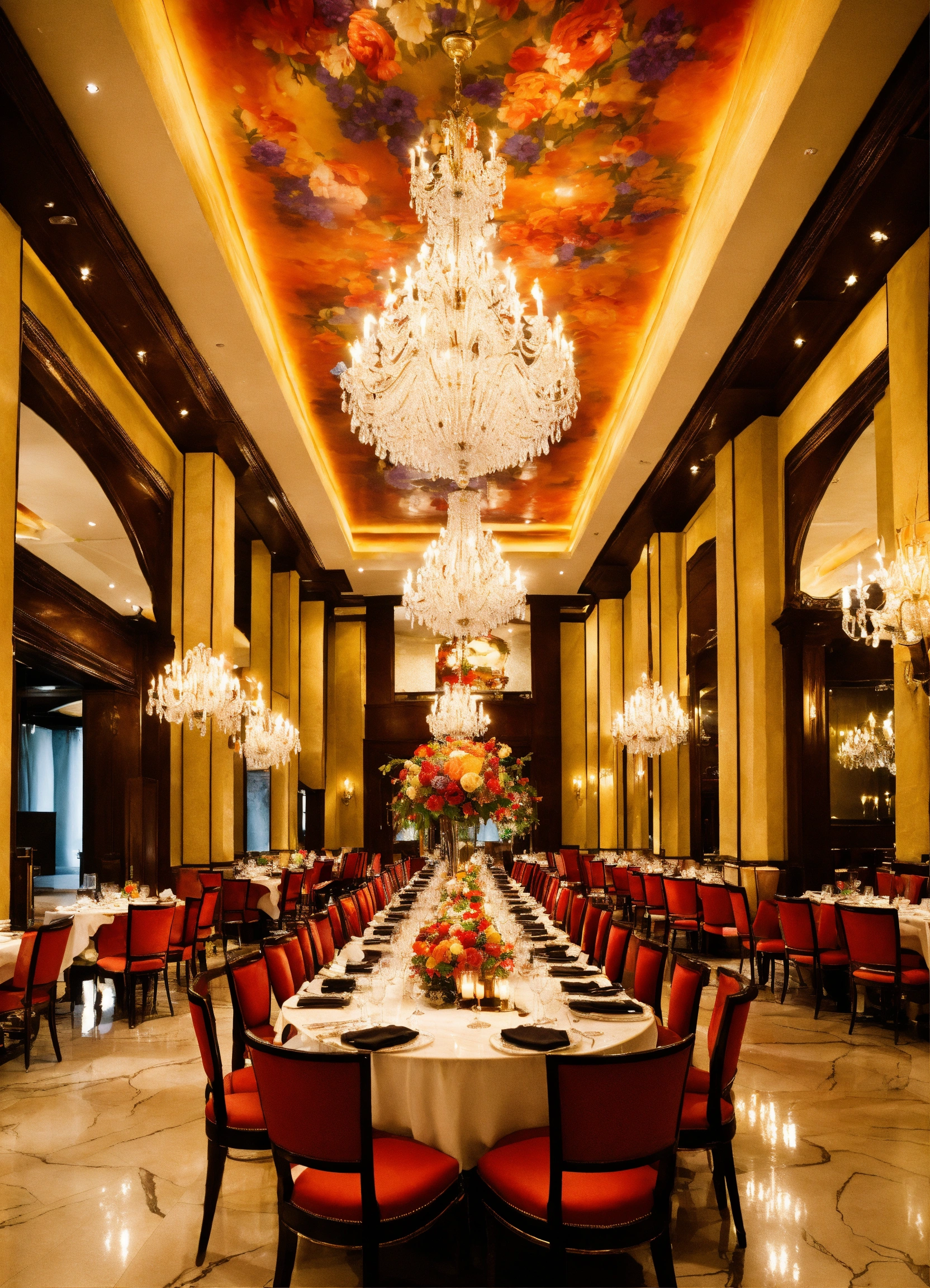 Lexica - Large upscale resturant, elegant dinner tables. colorful ...