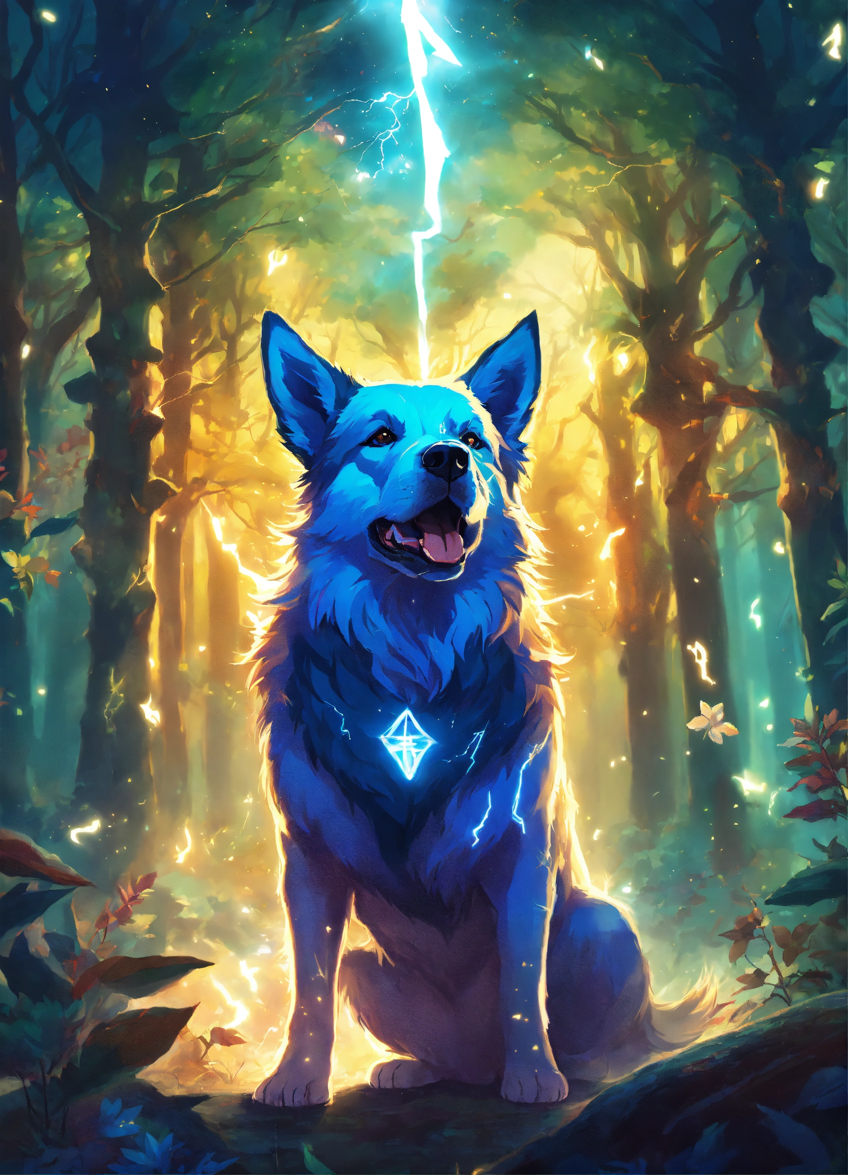 Lexica - Epic cosmic dog, howling, lightning aura, Mexican simbols, in ...