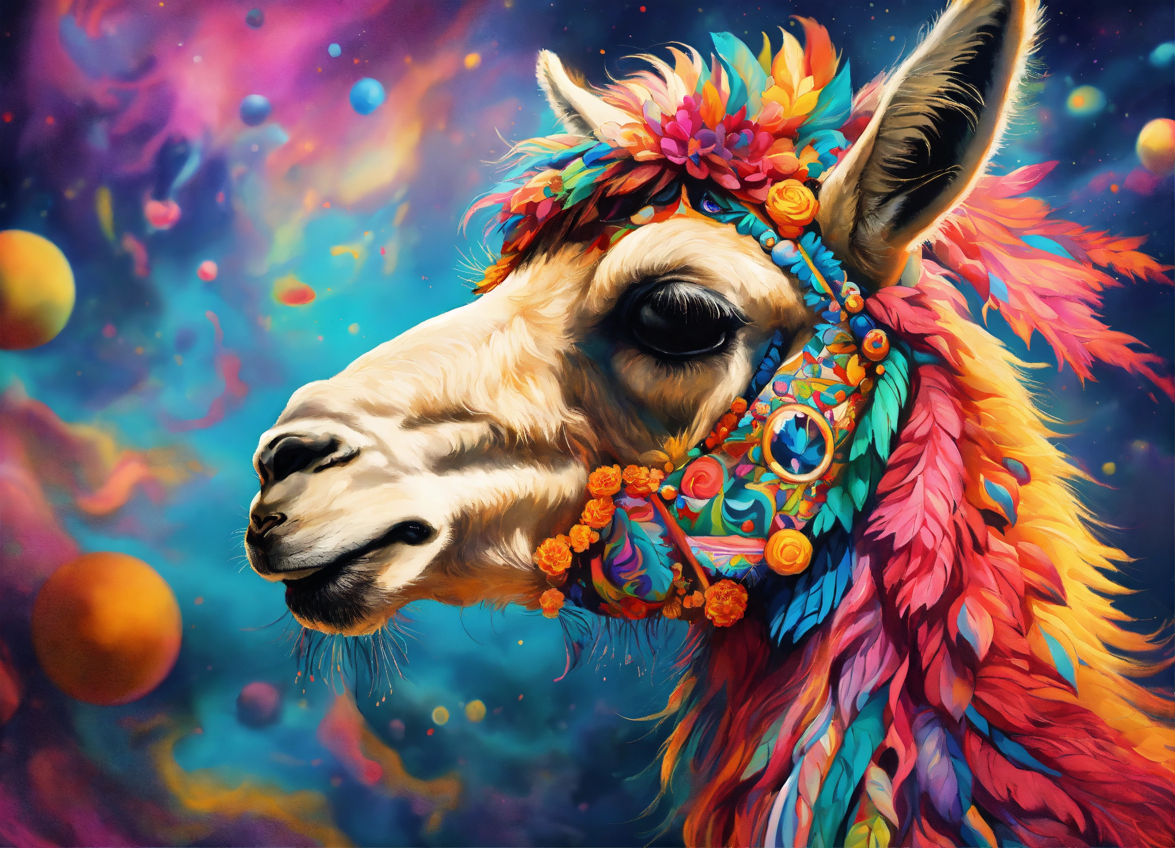 Lexica - Vibrant neo-traditional, a painting of a psychedelic llama ...