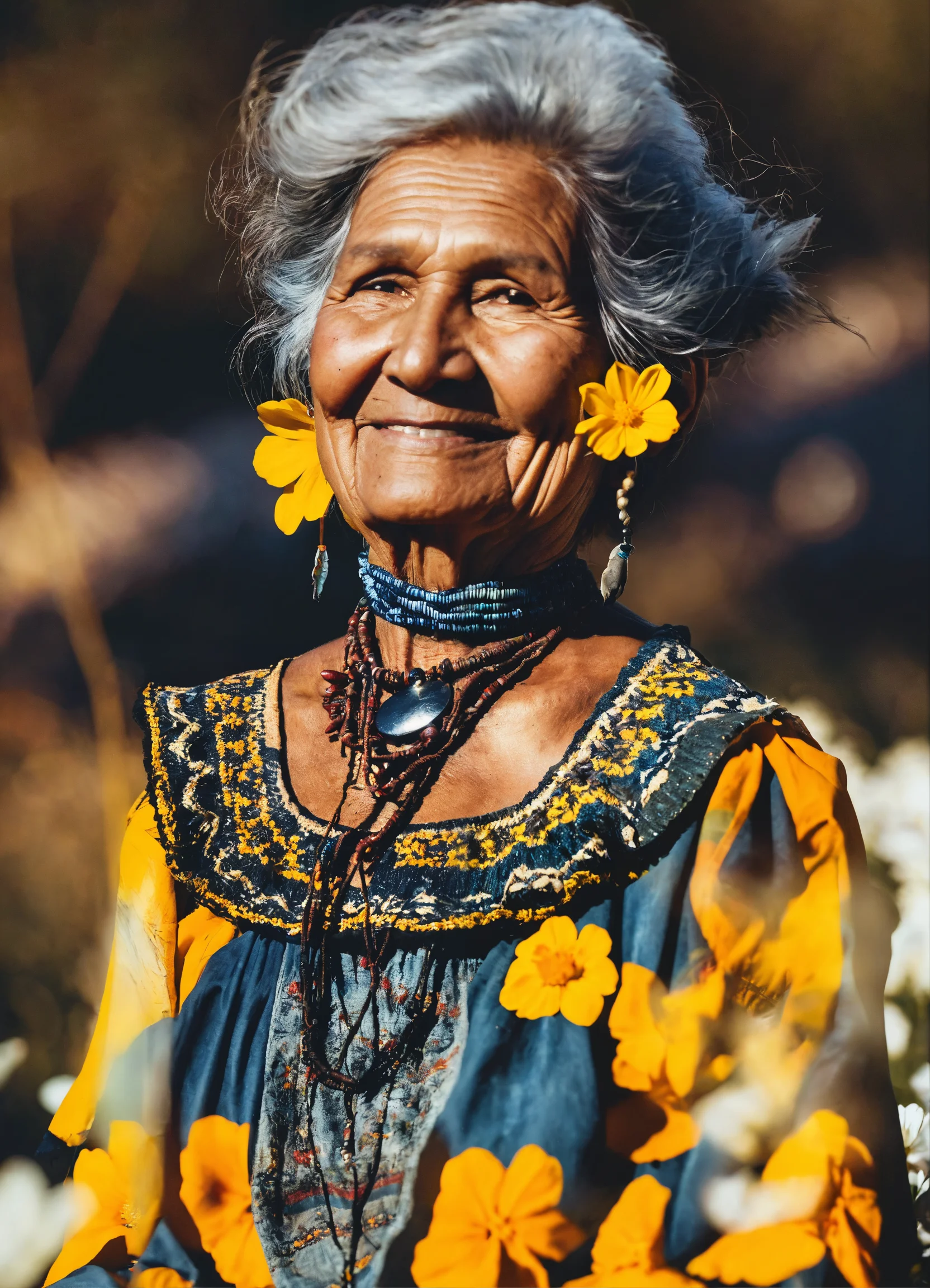 Lexica - Portrait of an old native american woman, happy and smiling ...