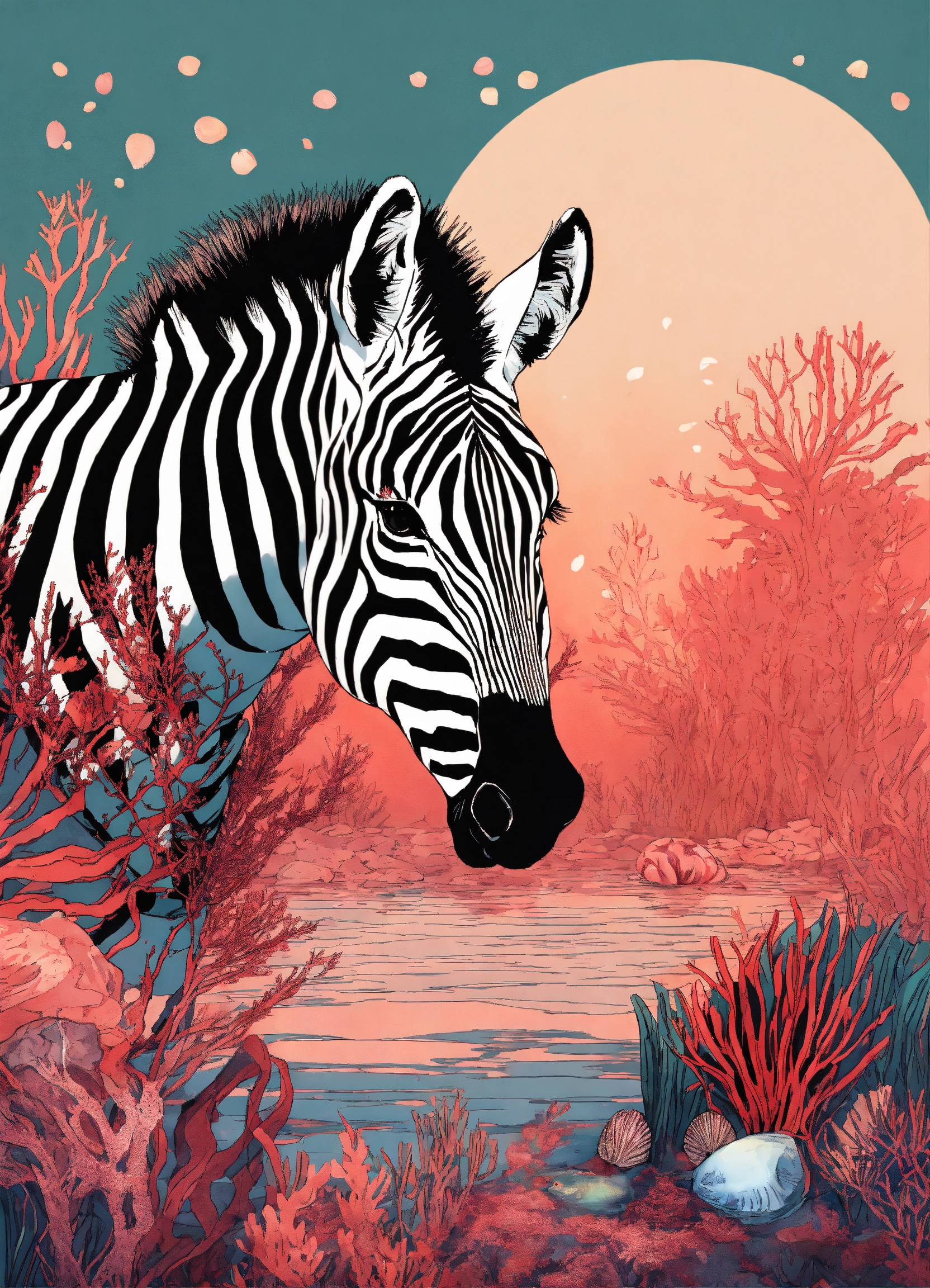 Lexica - Zebra of the rouge rubis swamp with seashells in a coral reef ...