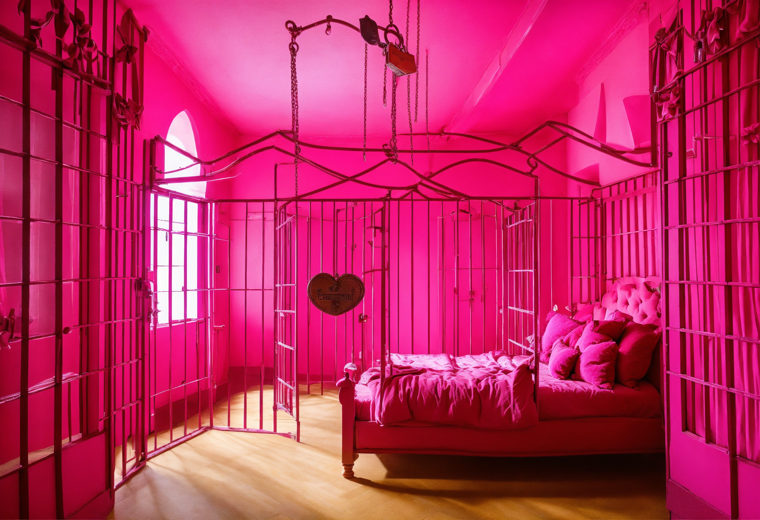 Lexica - Pink princess bedroom, bows, pillows, plush, over the top ...