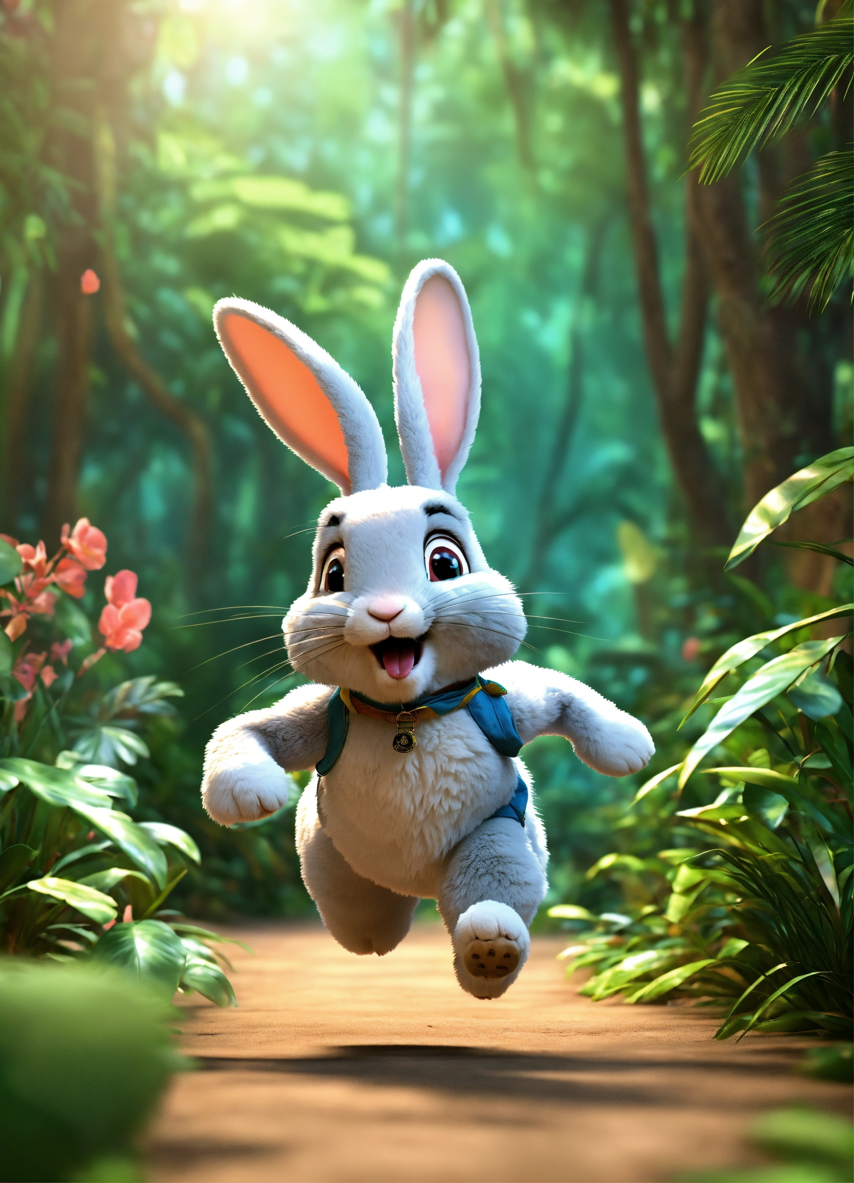 Lexica - 3d cartoon big rabbit running in jungle