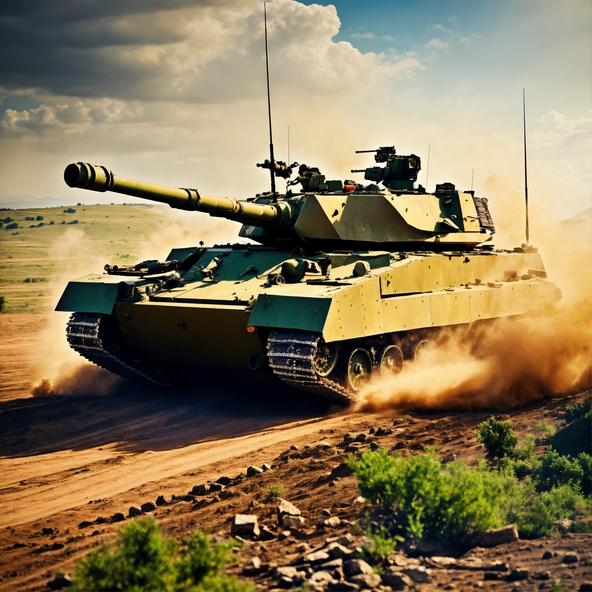 Lexica - A photo of a military tank in the middle of a battlefield ...