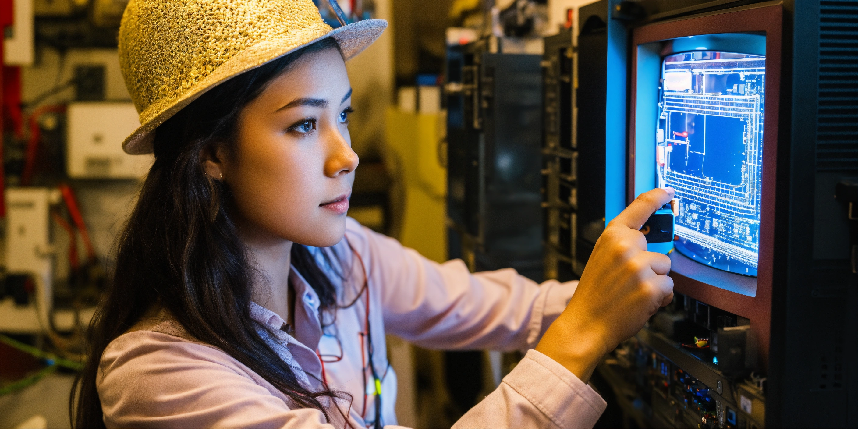 Lexica - Electronics engineer girl switch on a tv by her finger
