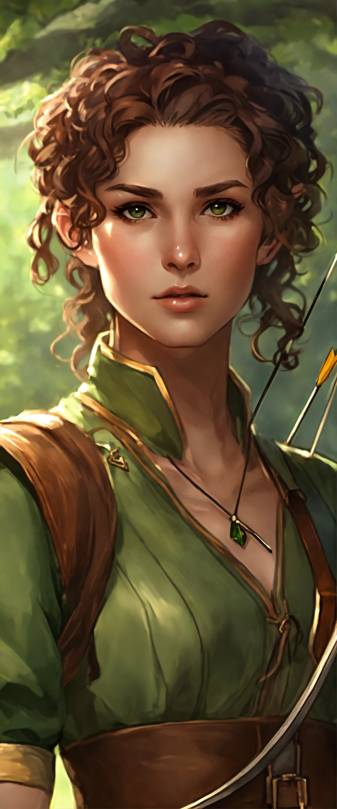 Lexica - Character art of a 24-year-old female wood elf, curly hair ...