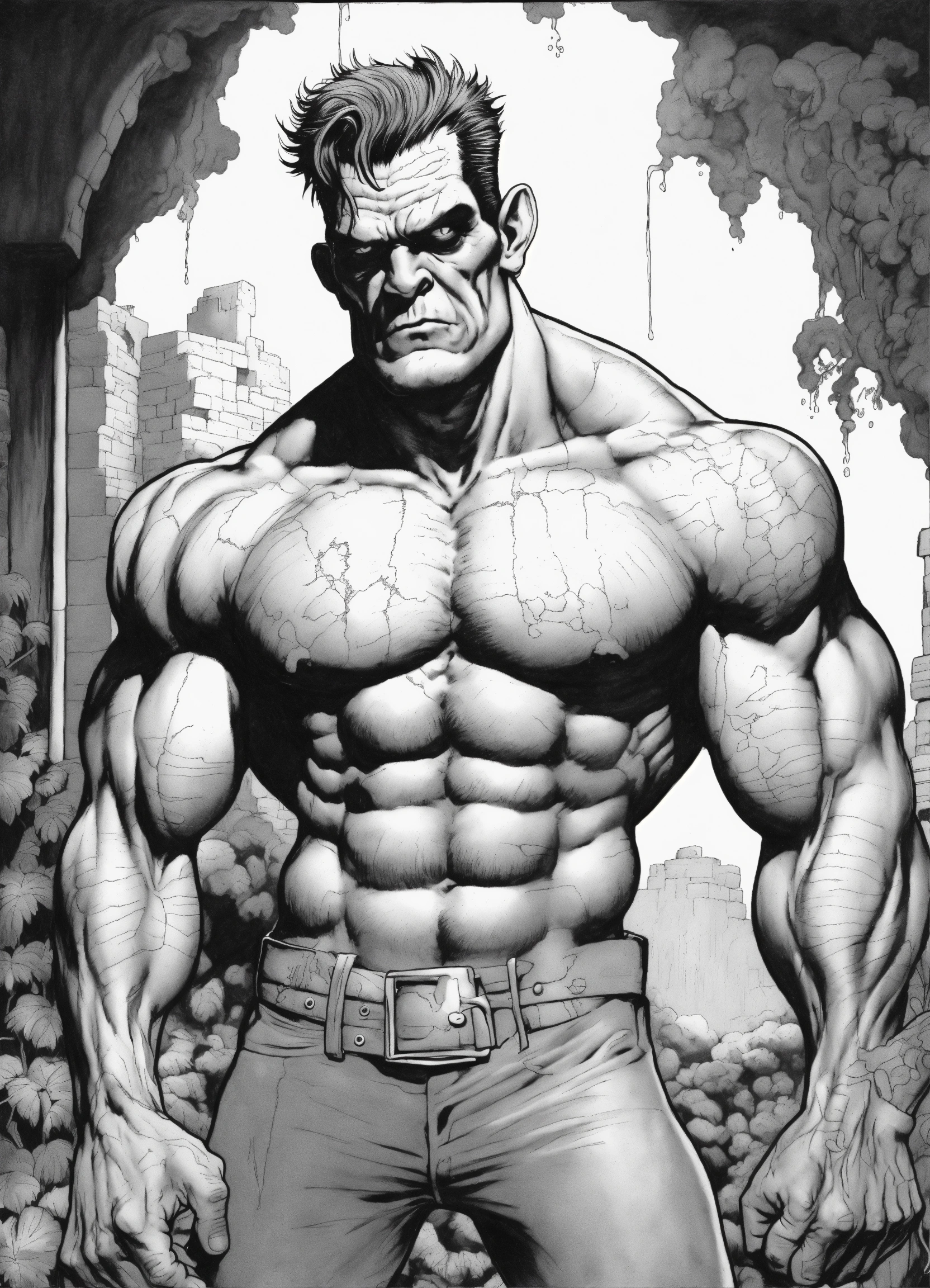 Lexica - Adult Coloring Book Page of a Handsome Frankenstein's Monster pin-up, Line Art, Black ...