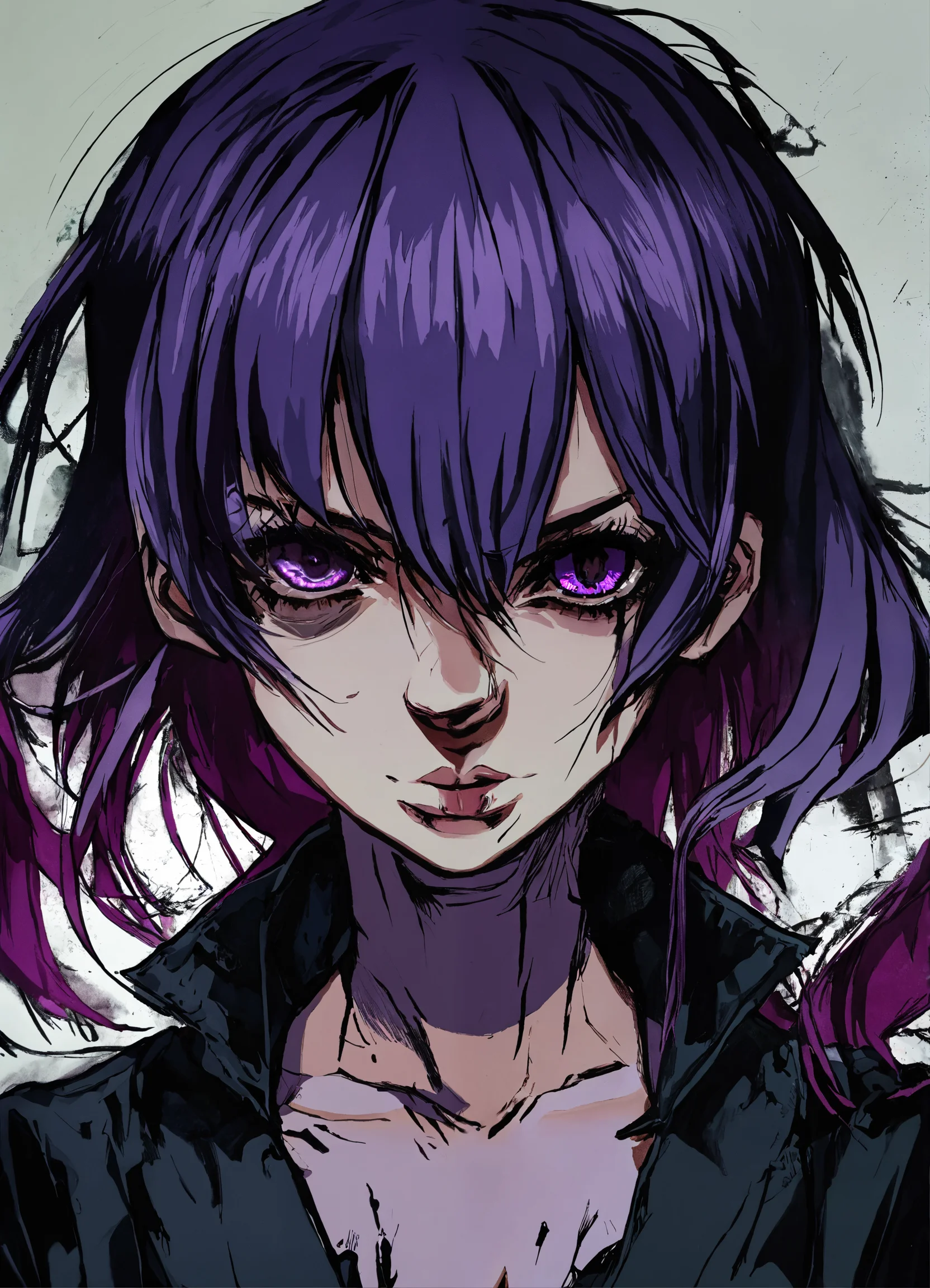 Lexica - Purple hair woman in evil anime style