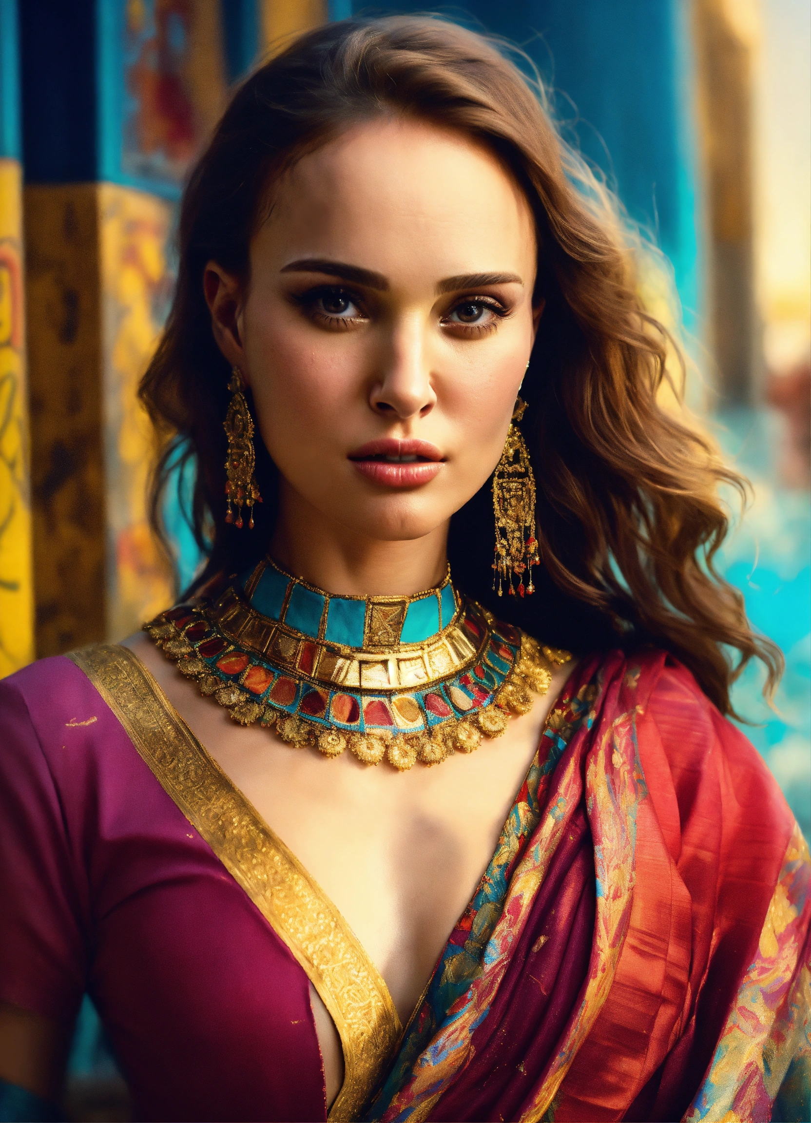 Lexica - Wearing a saree a painting style of "Natalie Portman" in ...