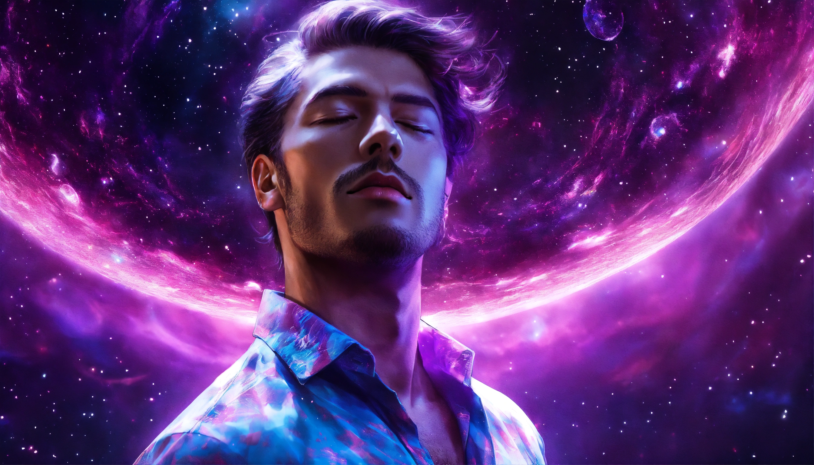 Lexica - Handsome man, looking up, eyes closed, shirt unbuttoned ...