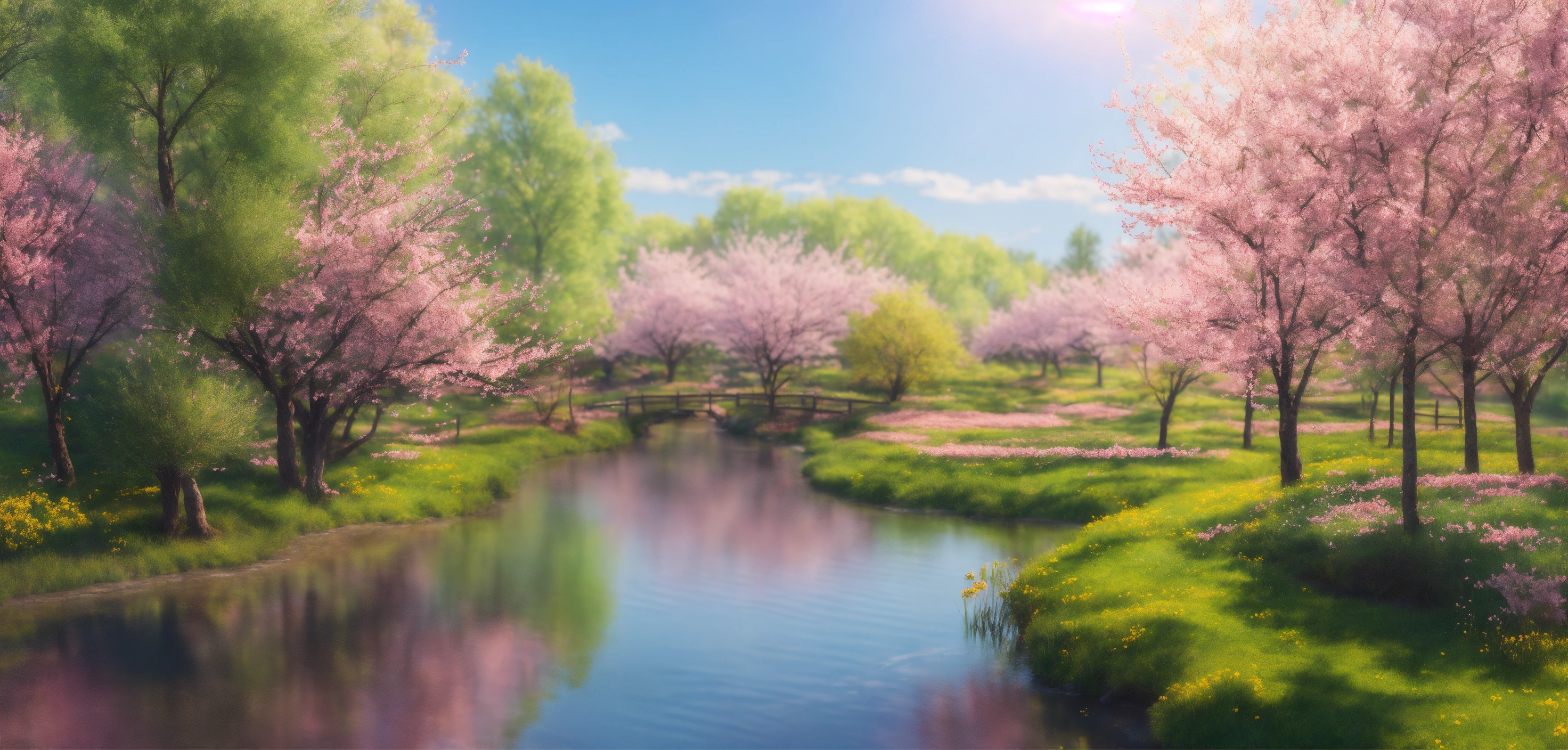 Lexica - A serene and majestic spring landscape with blossoming trees ...