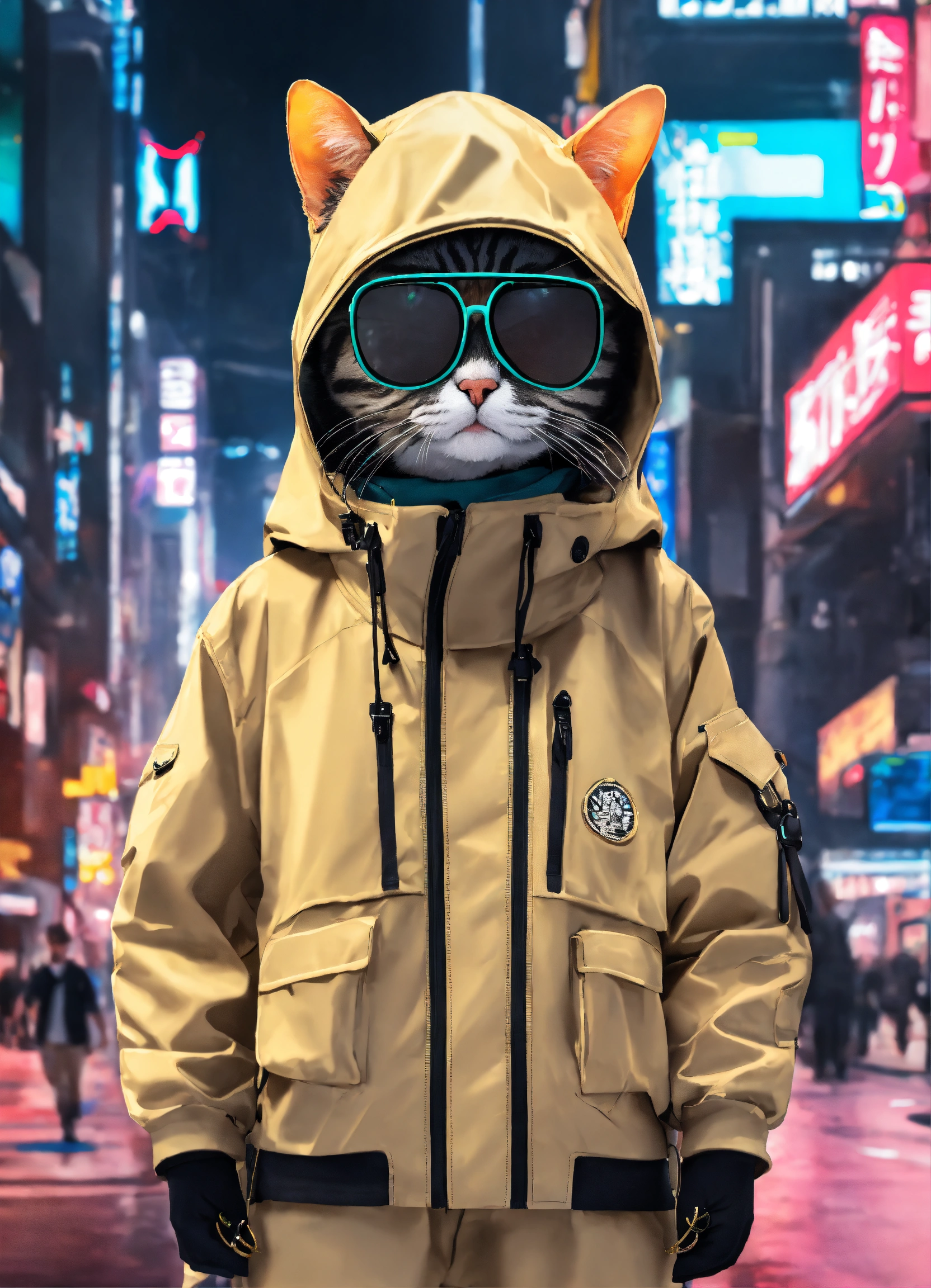 Lexica - A cat mascot wearing techwear that is transformable. make the ...