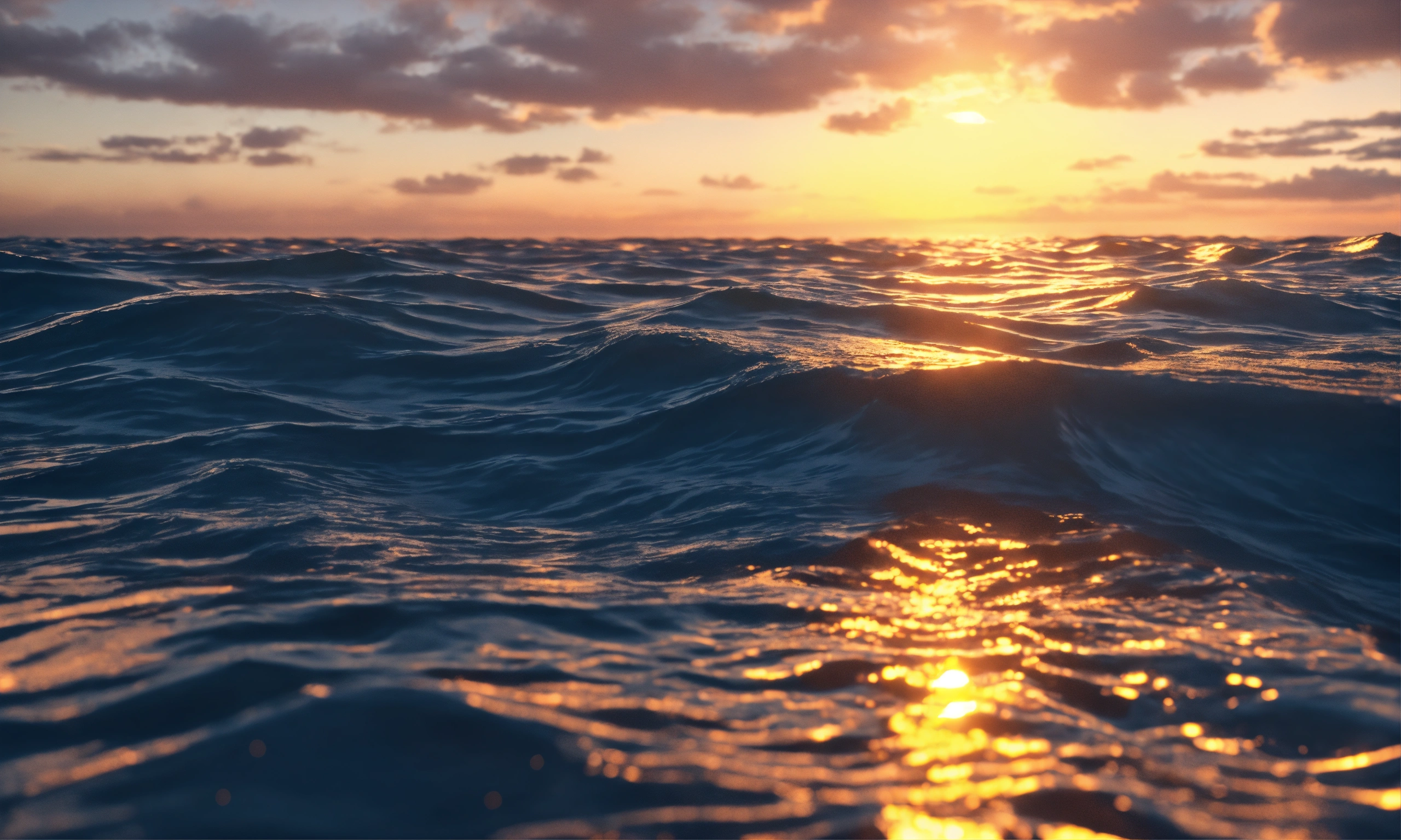 Lexica - 3D ocean scene at sunset hyper realistic and 8k