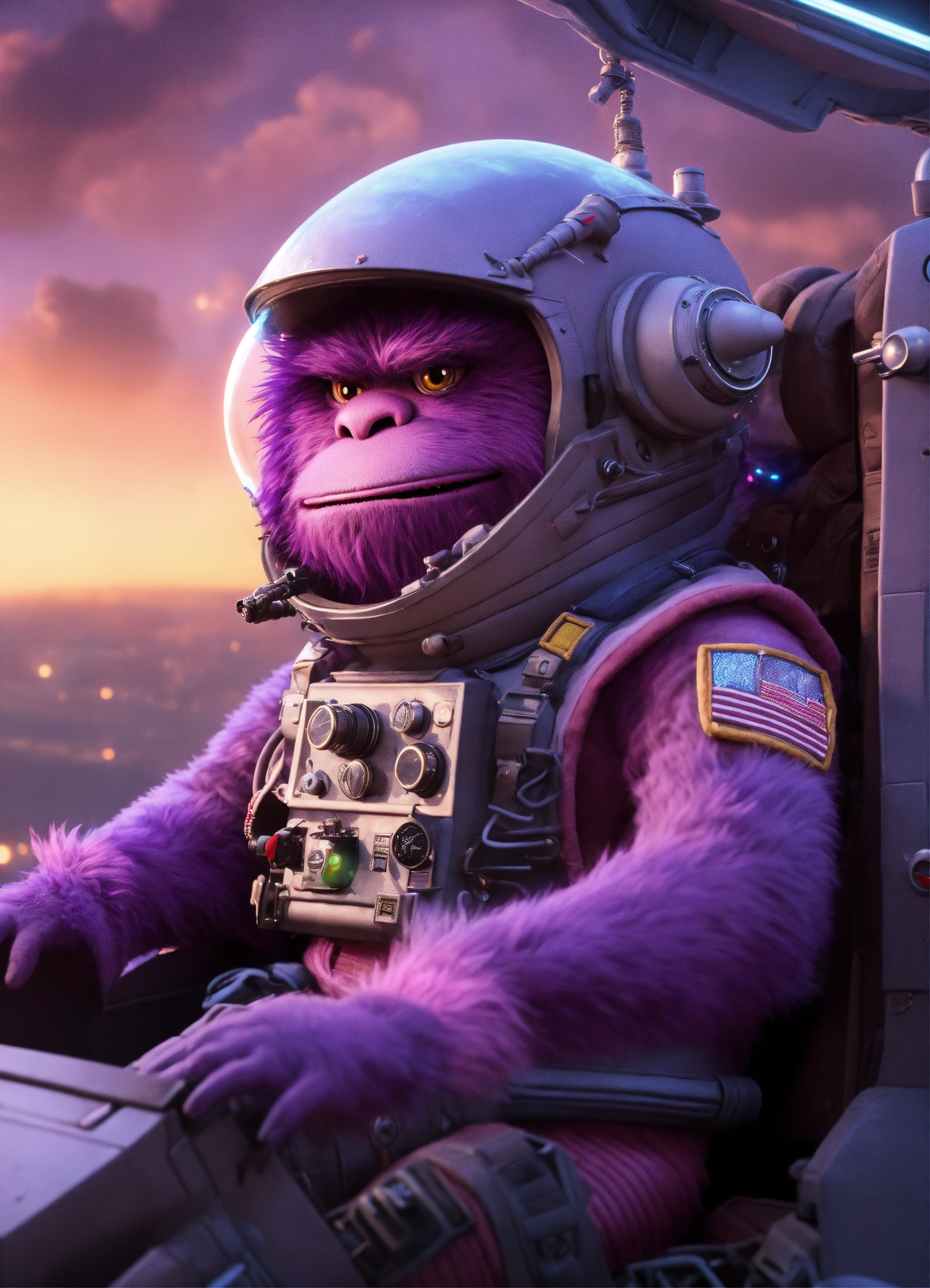 Lexica - Oversized huge pink and purple hairy grimace faced monster ...