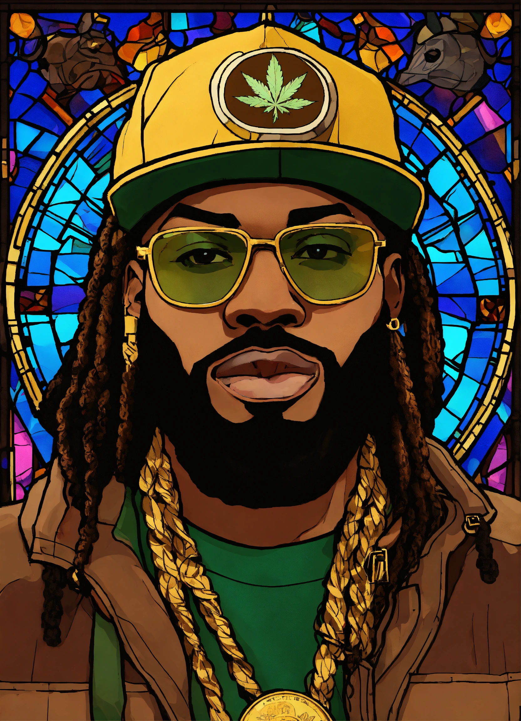 Lexica - HD, 4K, Background is a stained glass with images in the ...