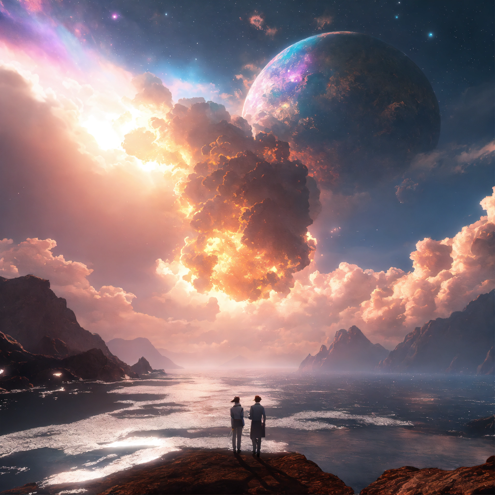 Lexica - Two celestial beings, seraphim, light in love cloud, being ...