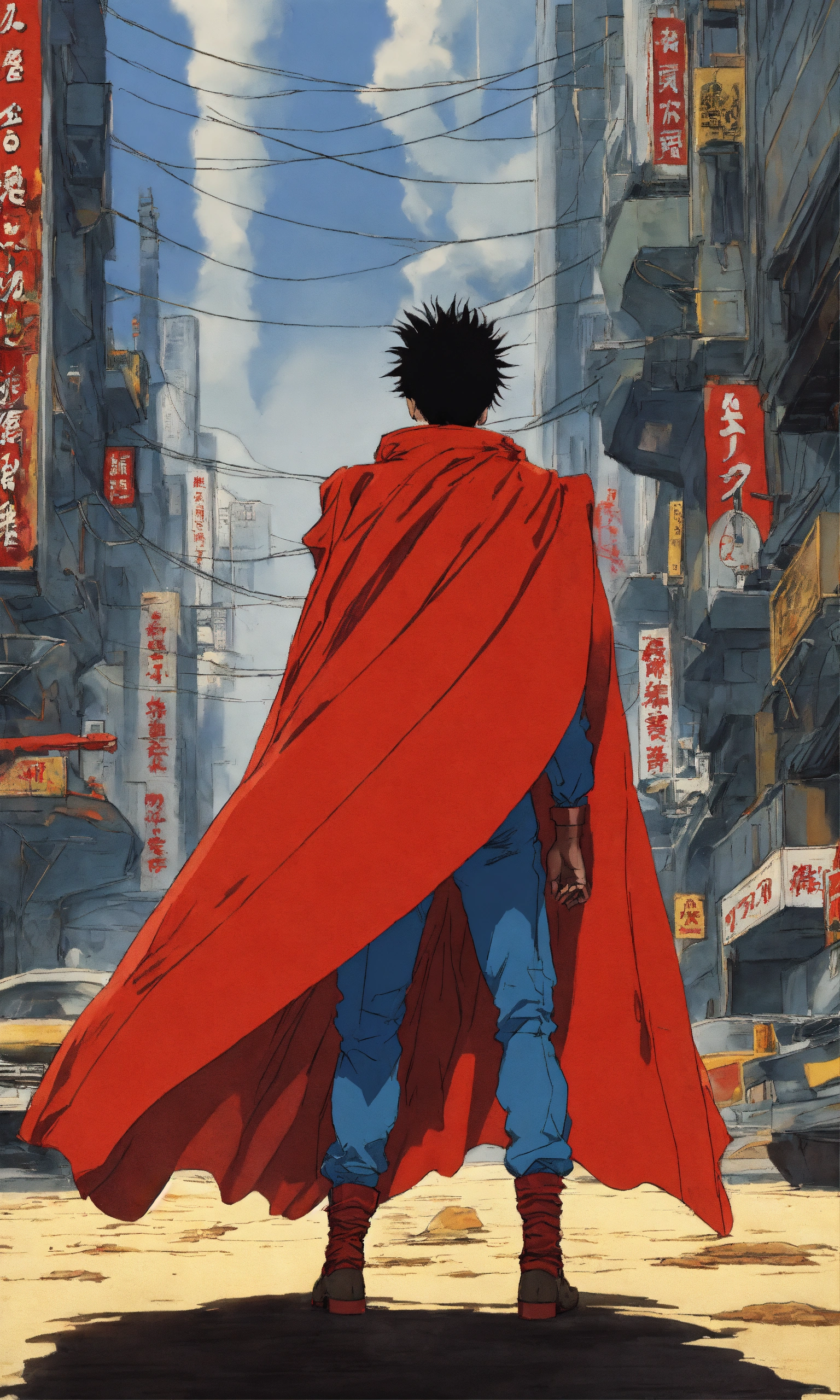 Lexica - Tetsuo, character from the movie Akira, in the foreground with the red cape and a ...