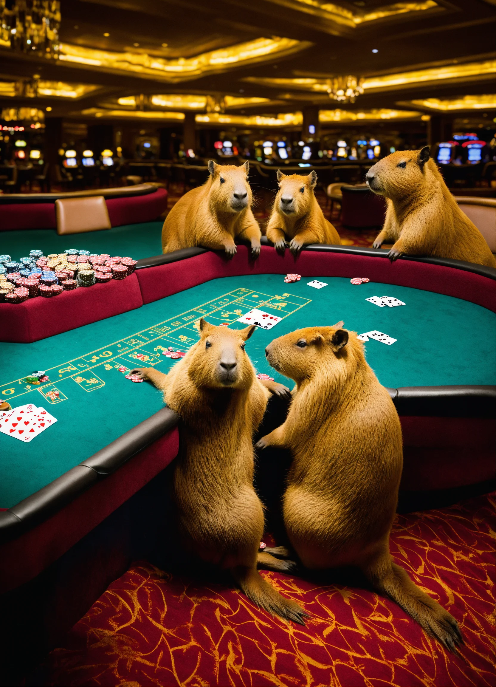Lexica - Group of capybaras playing cards in a casino in Las Vegas
