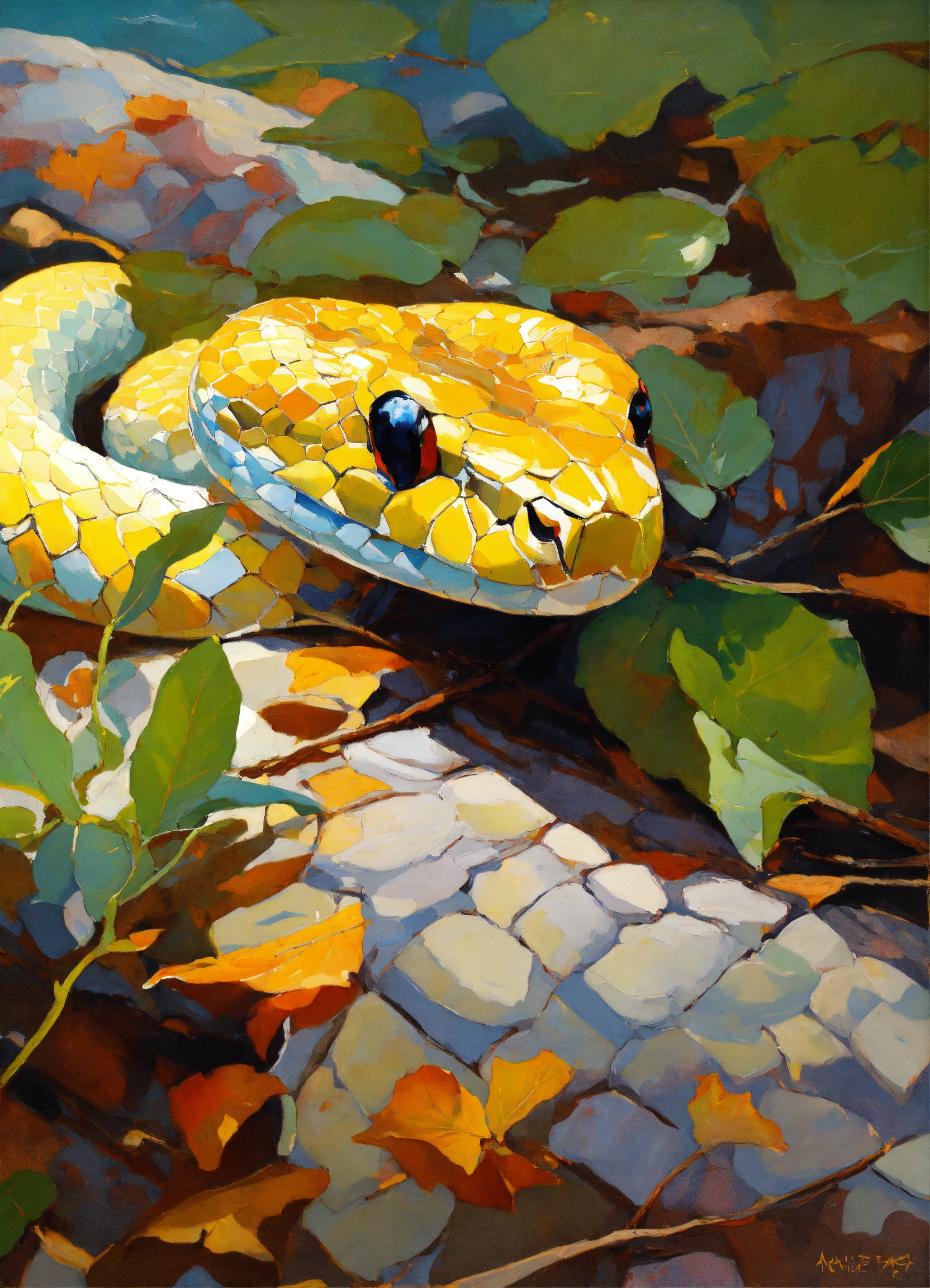 Lexica - White beautiful snake with golden eyes on monsters leaves ...