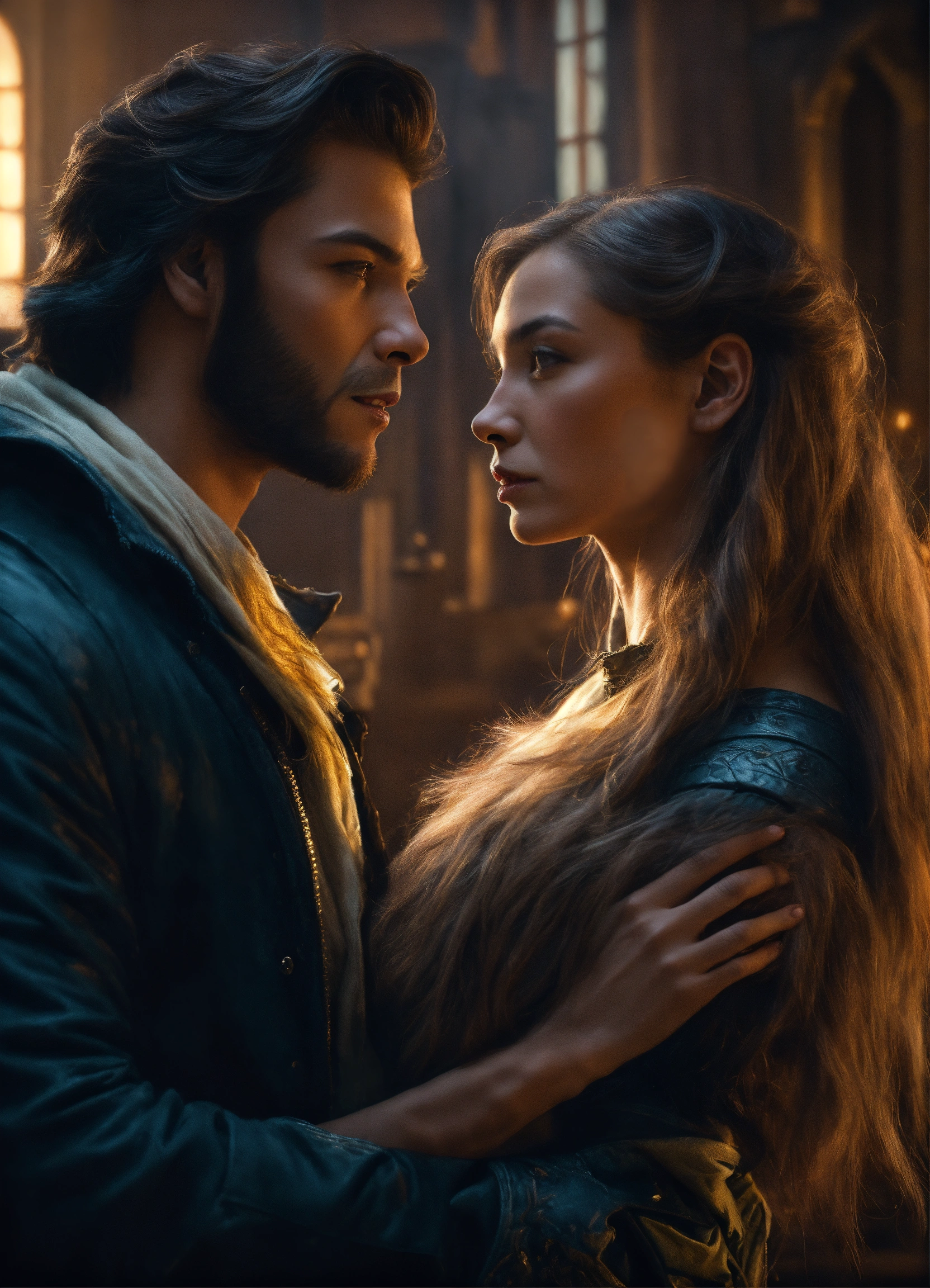 Lexica - Beautiful girl and handsome man in werewolf academy, mystic ...