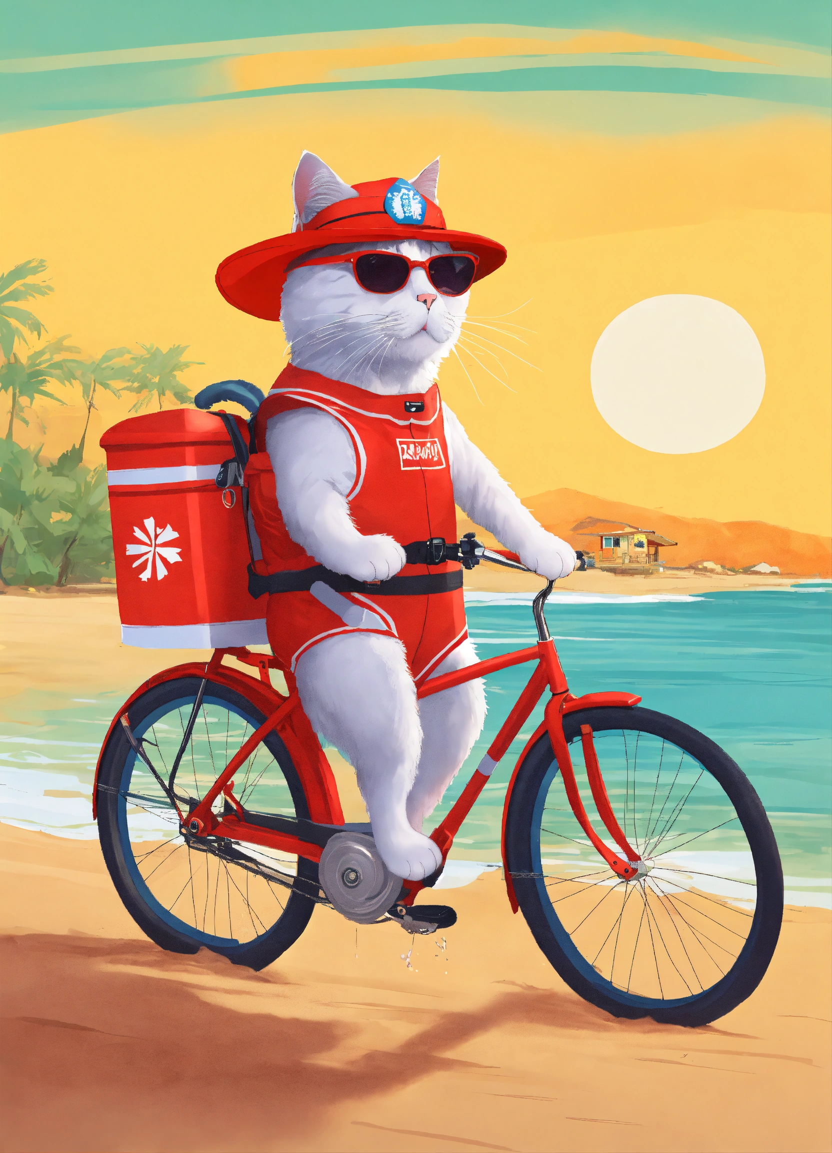 Lexica - Design a picture of a cat working as a beach lifeguard on a ...