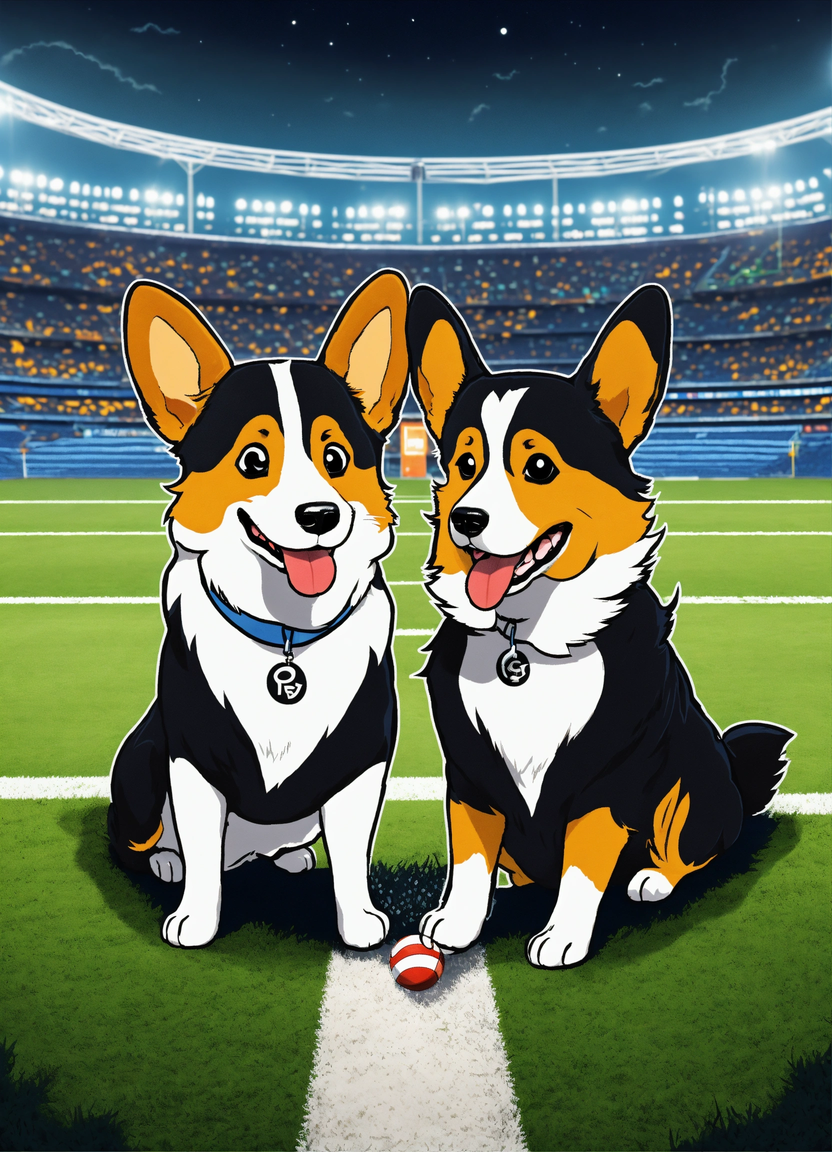 Lexica - 2 cartoon black tri colored corgis only with different ...