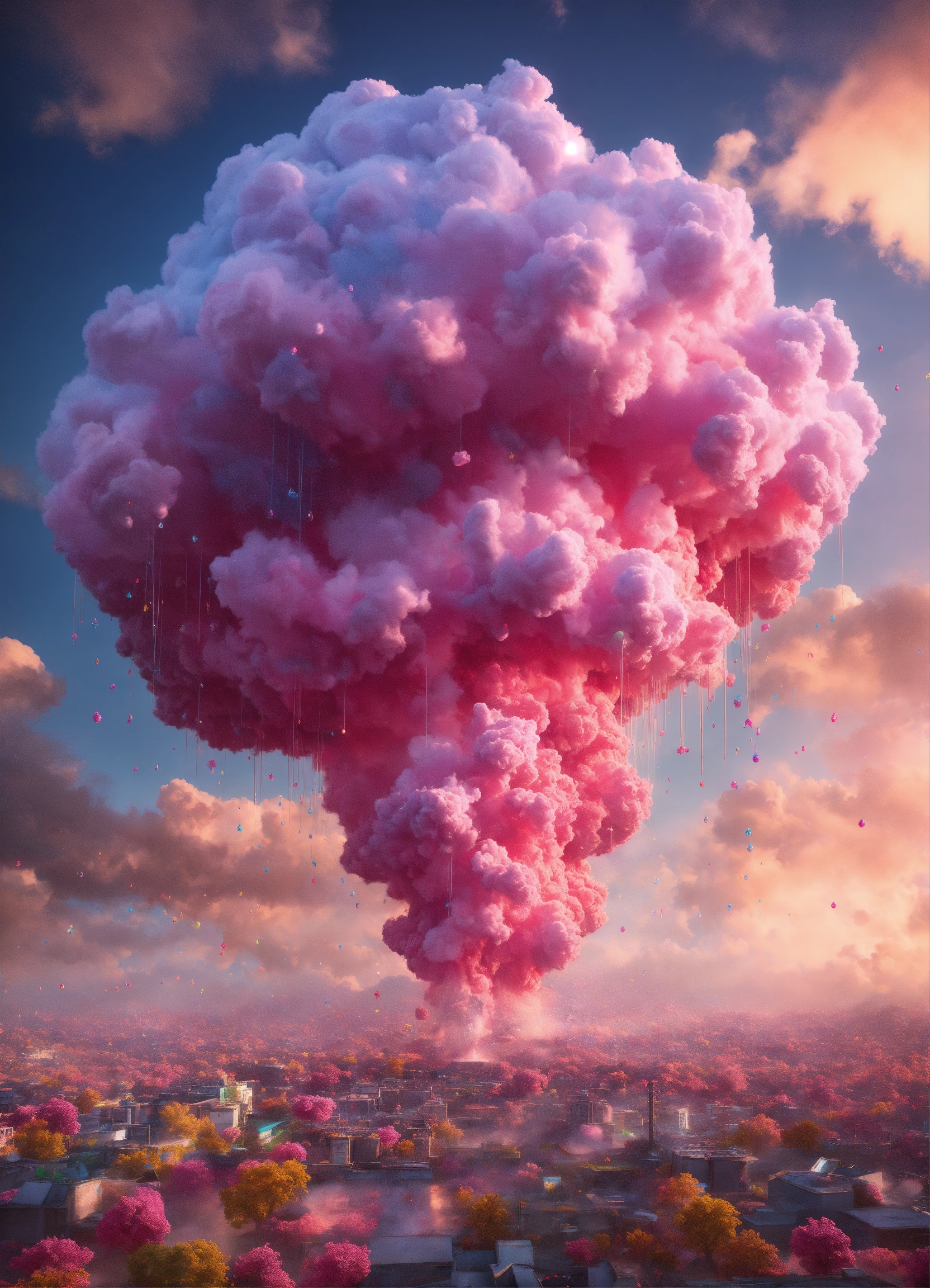 Lexica - A nuclear explosion , made out of cotton candy clouds ,paint ...