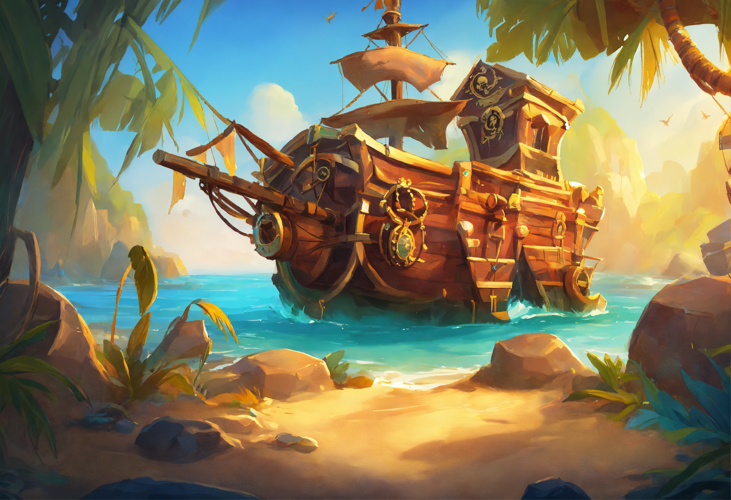 Lexica - Pirate Treasure slot game background landscape, realistic ...