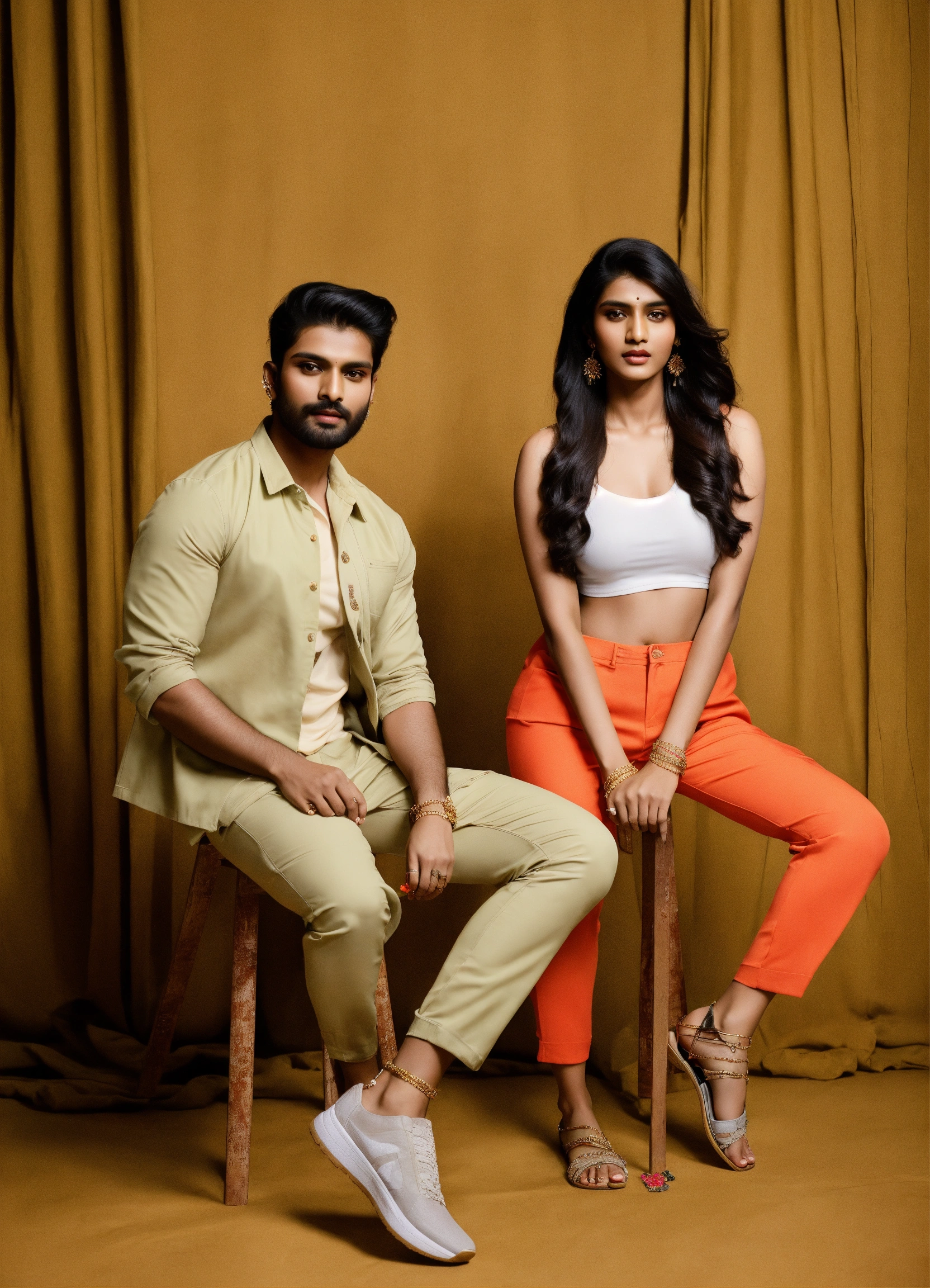 Lexica - Full body studio portrait of two models, one Maharashtrian ...