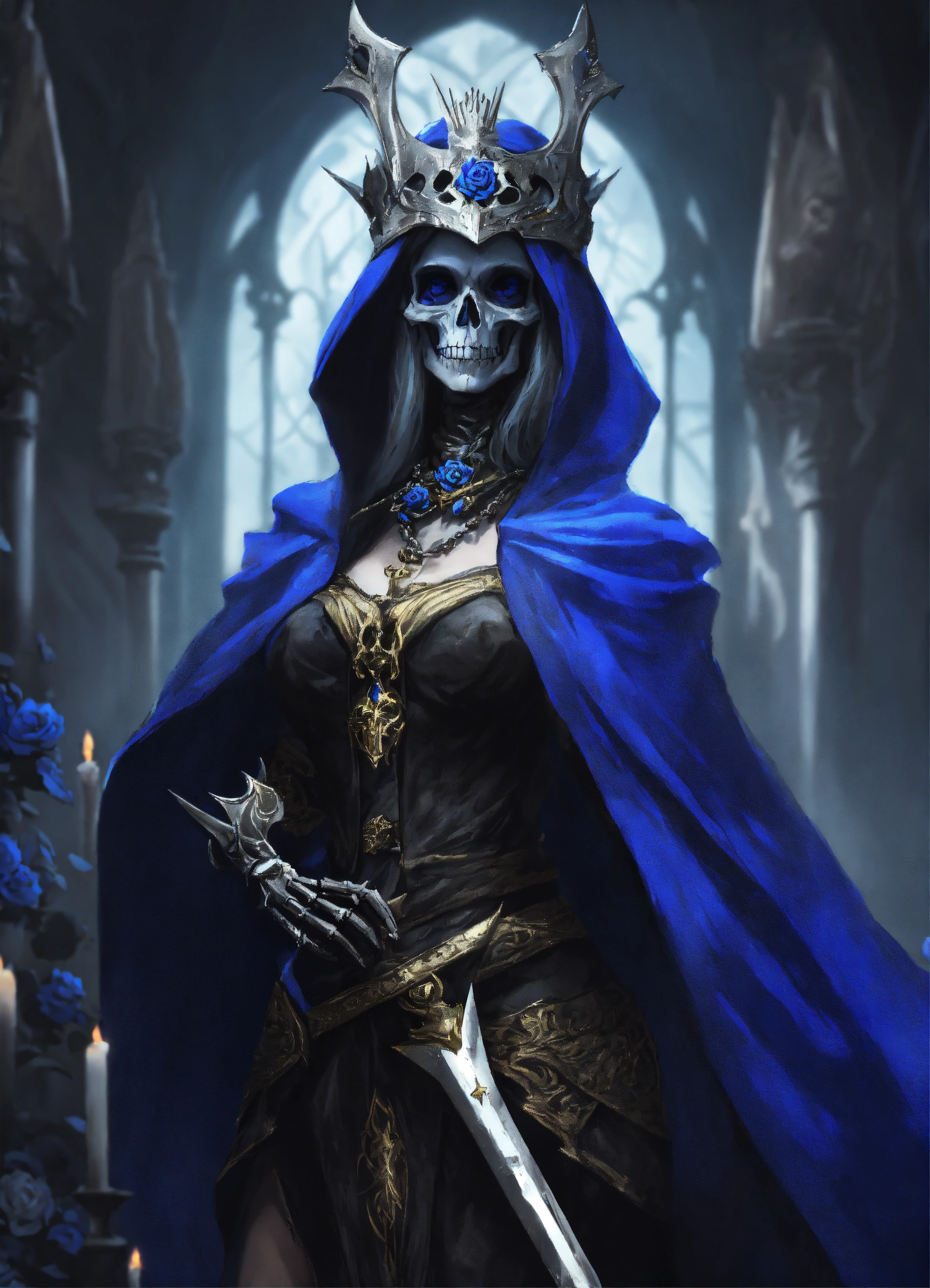 Lexica - Skeletal feminine lich queen with charcoal silk garbs covering ...