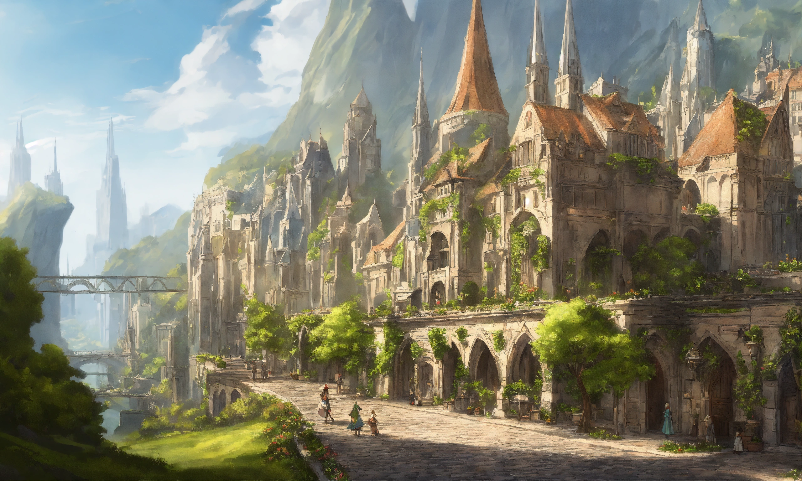 Lexica - Drawing of a beautiful vast elven sci fi city on a summer day ...