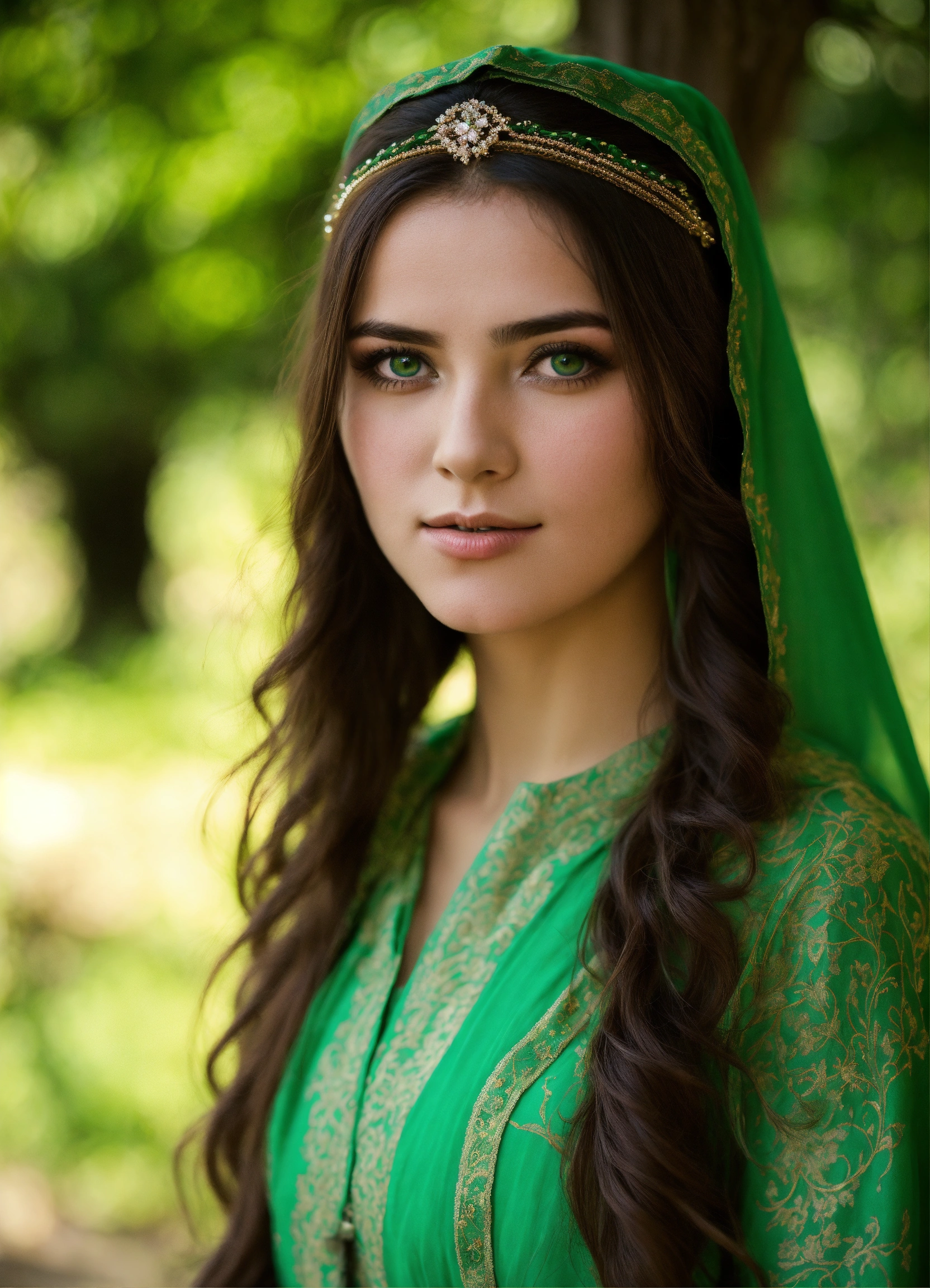 Lexica - Jeune femme turc, habit traditionnel vert, très long cheveux ...