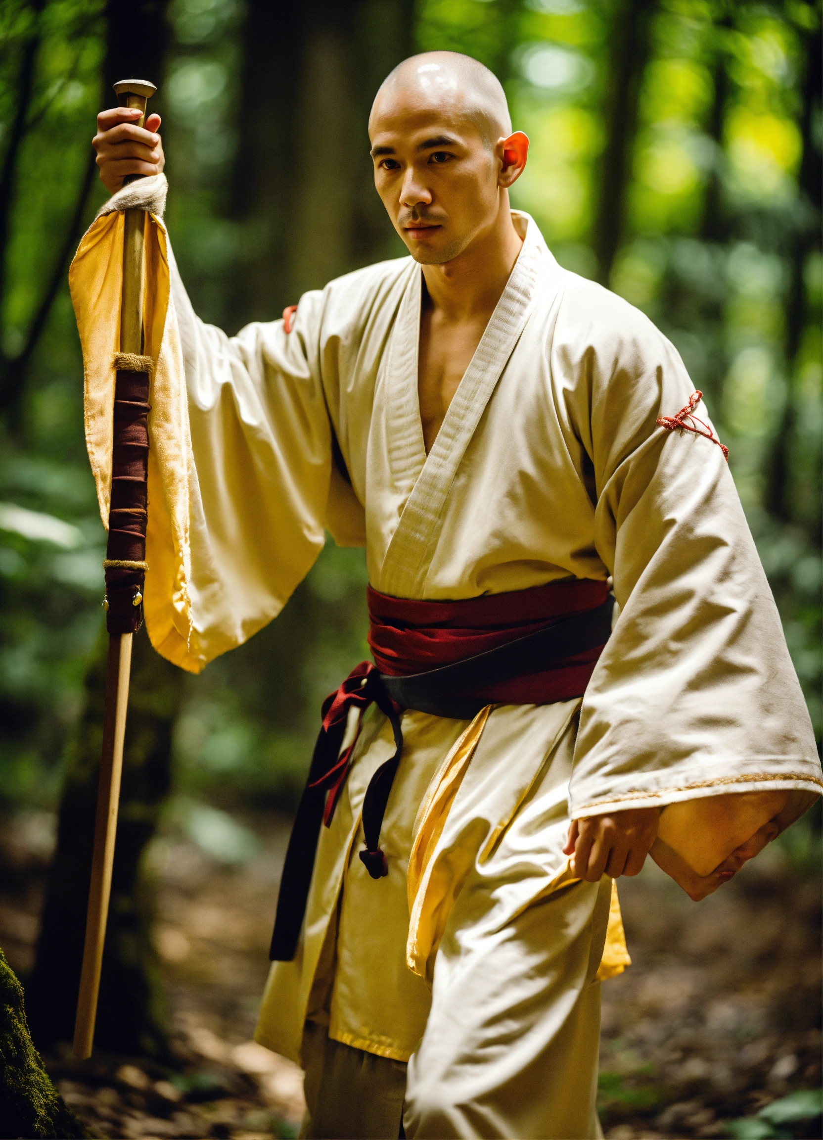 Lexica - White headed elf monk in martial artist robes with Stalf in a ...