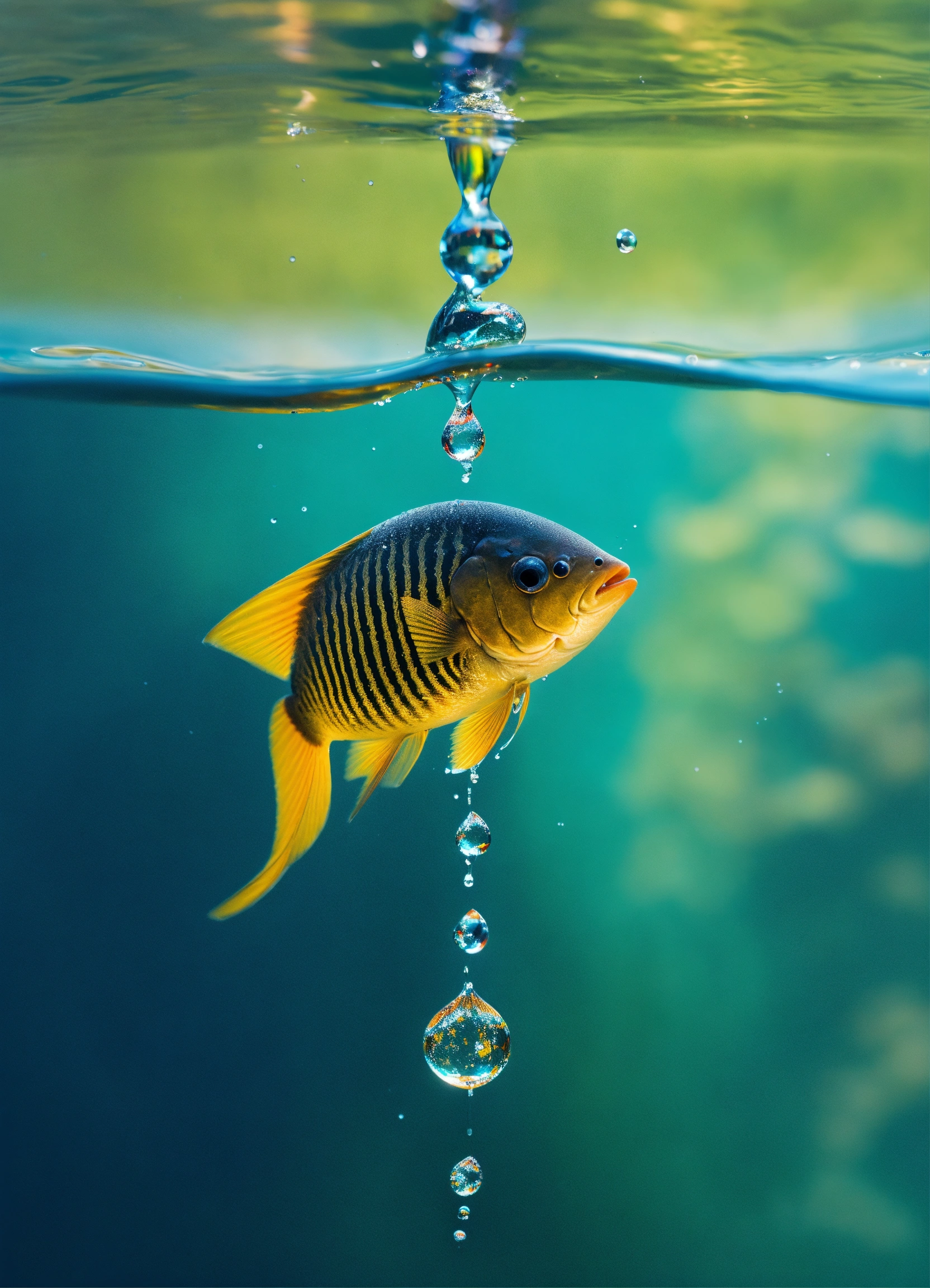 Lexica - The water drop falls below the water surface, it morphs into a ...
