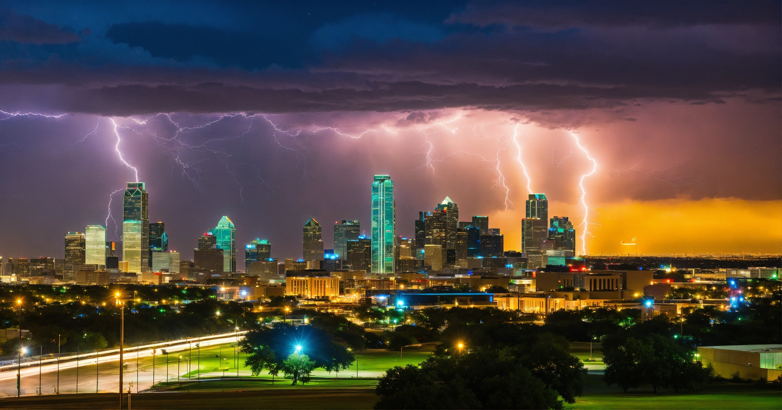 Lexica - Night photography of lighted downtown Dallas Texas Skyline ...