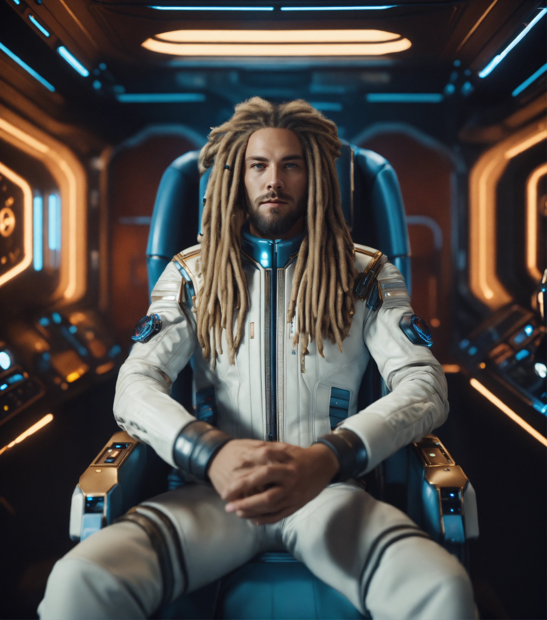 Lexica - Zoom out of a white male rockstar with long blonde dreadlocks ...