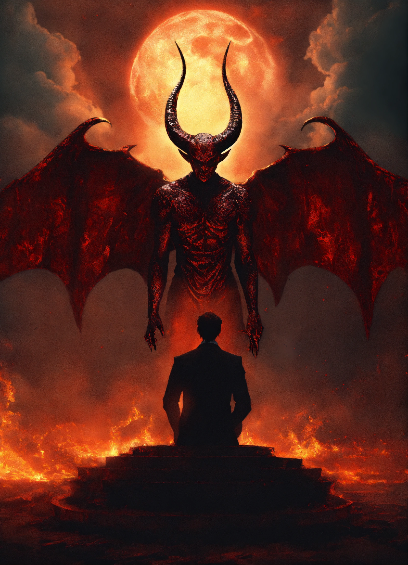 Lexica - A person making a deal with Lucifer, eerie atmosphere, terrified