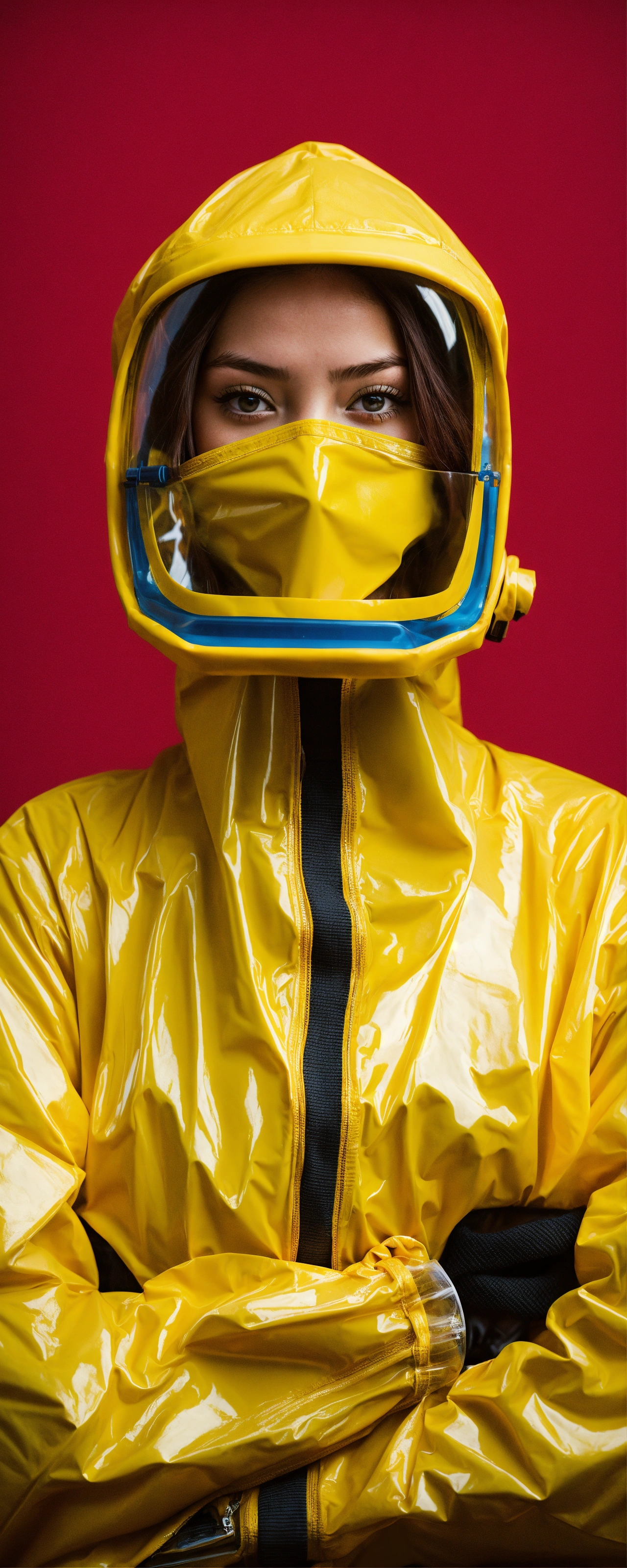 Lexica - Girl in glossy yellow hazmat suit