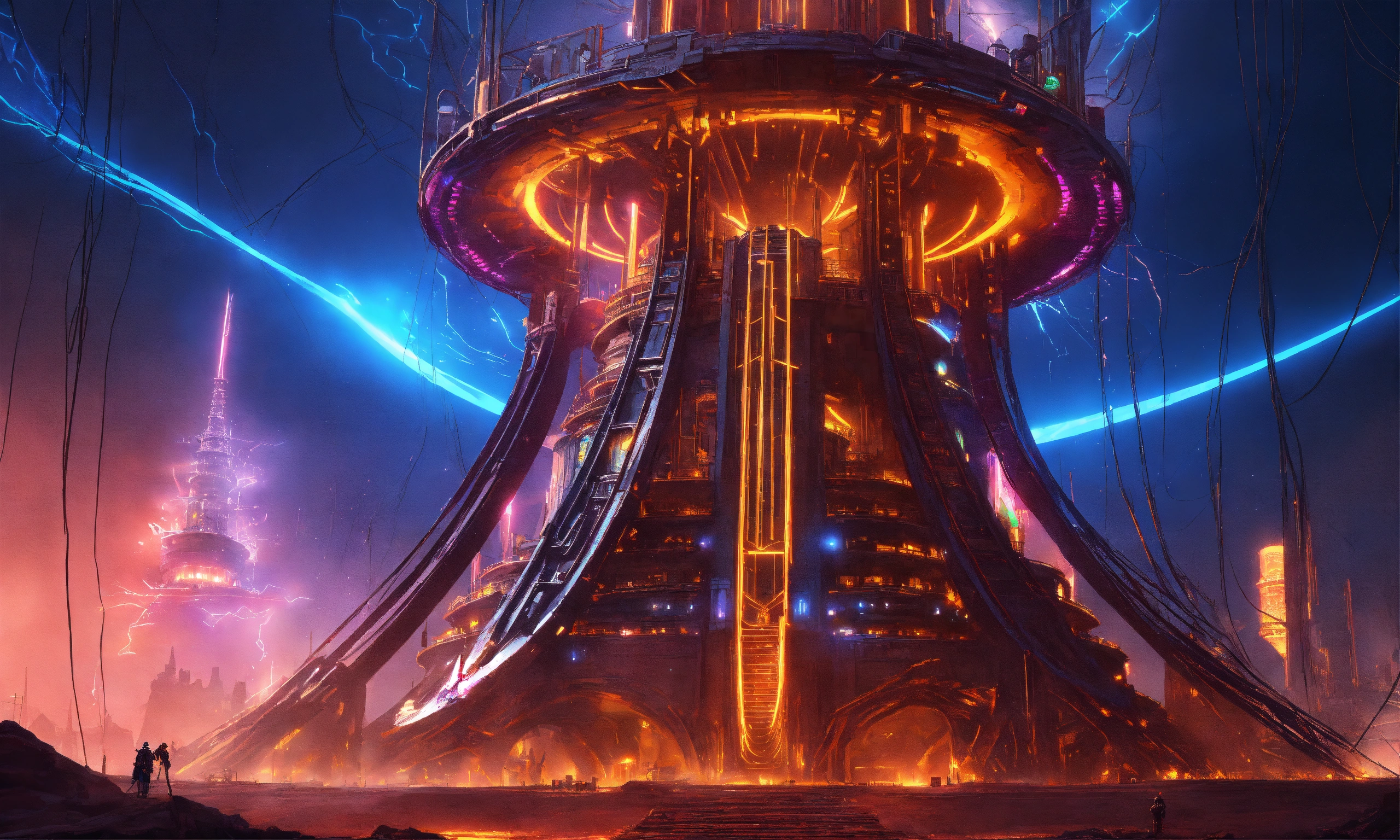 Lexica - Tall futuristic tower of Sauron on an energy vortex, temple ...