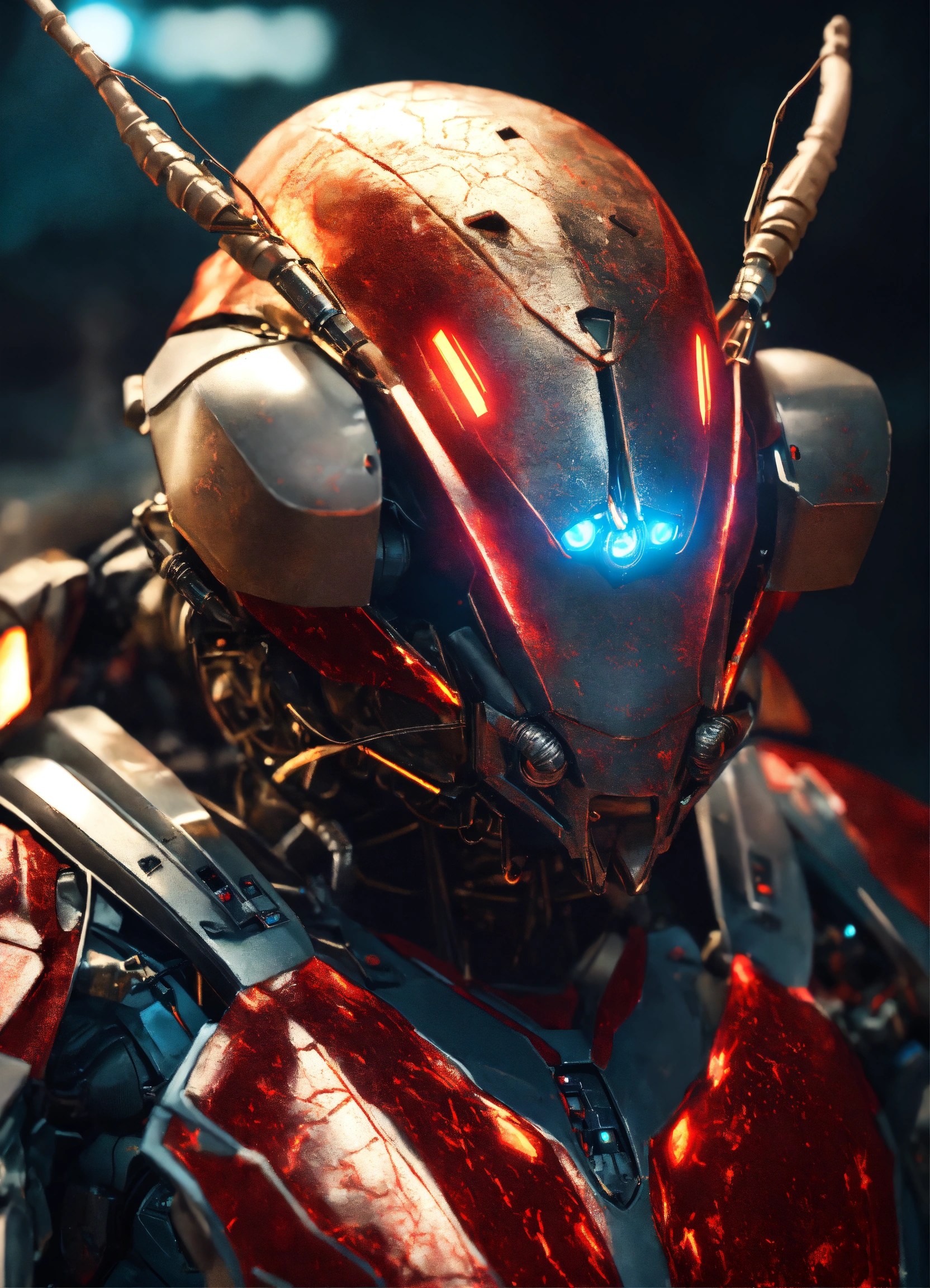 Lexica - Close up of cockroach faced humanoid with red glowing eyes ...