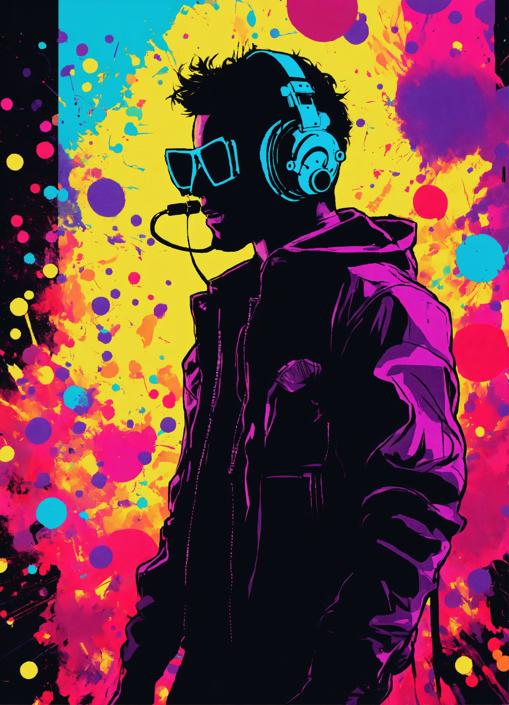 Lexica - A crazy party man, 90s techno music style, silhouette, comic ...