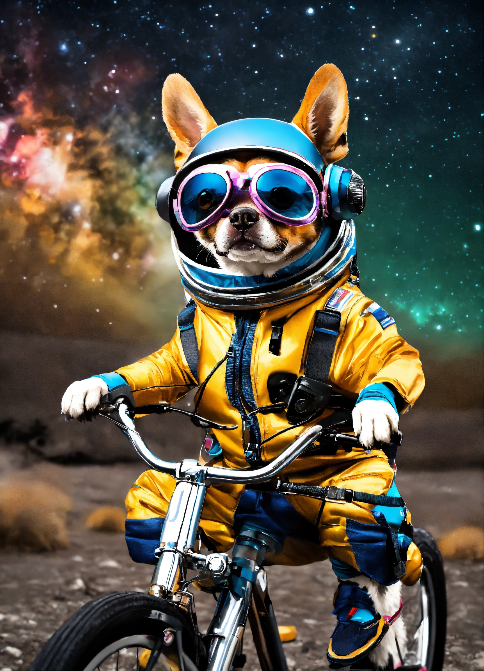 Lexica - Generate an image of a dog biking in outer space with an alien ...