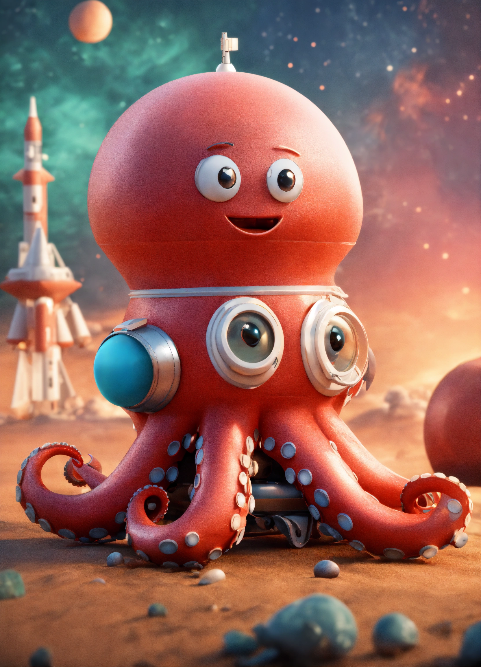 Lexica - An octopus hugging a space rocket, 3d blender