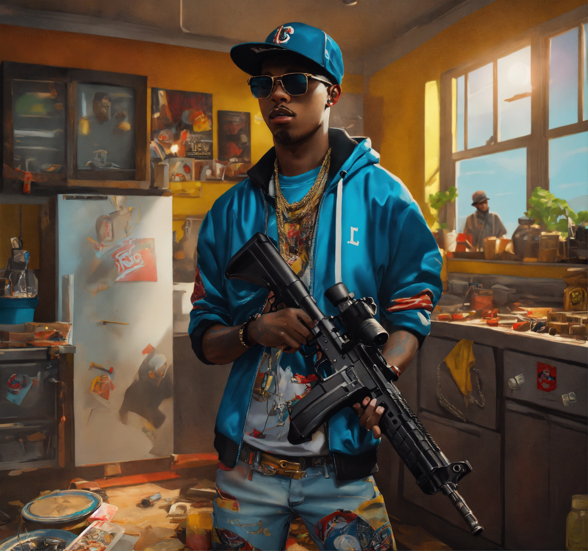 Lexica - Pop art, hyperrealist full body portrait of black rapper "lil ...