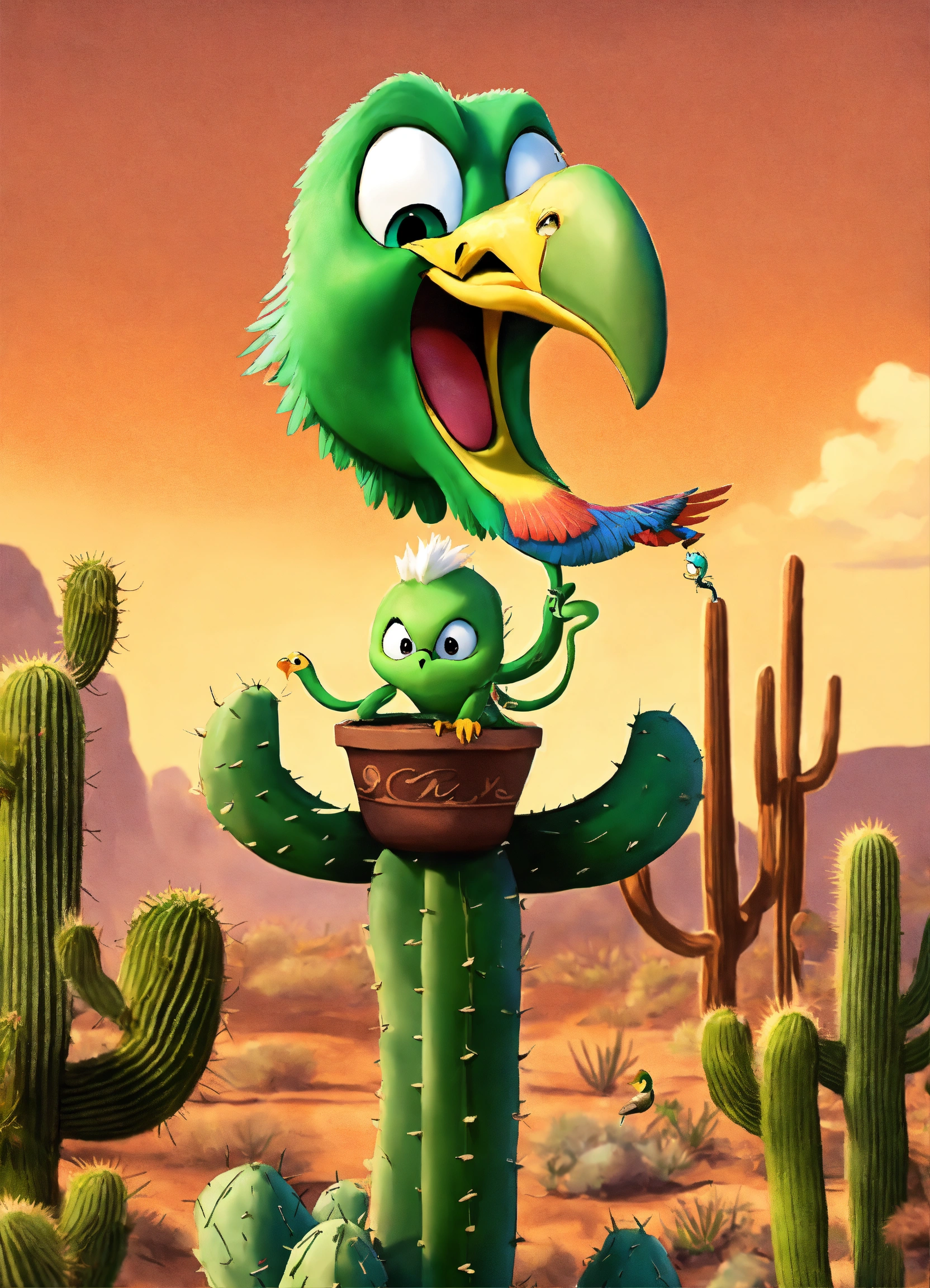 Lexica - Pixar animation of Eagle Devouring Snake on a cactus, pixar ...