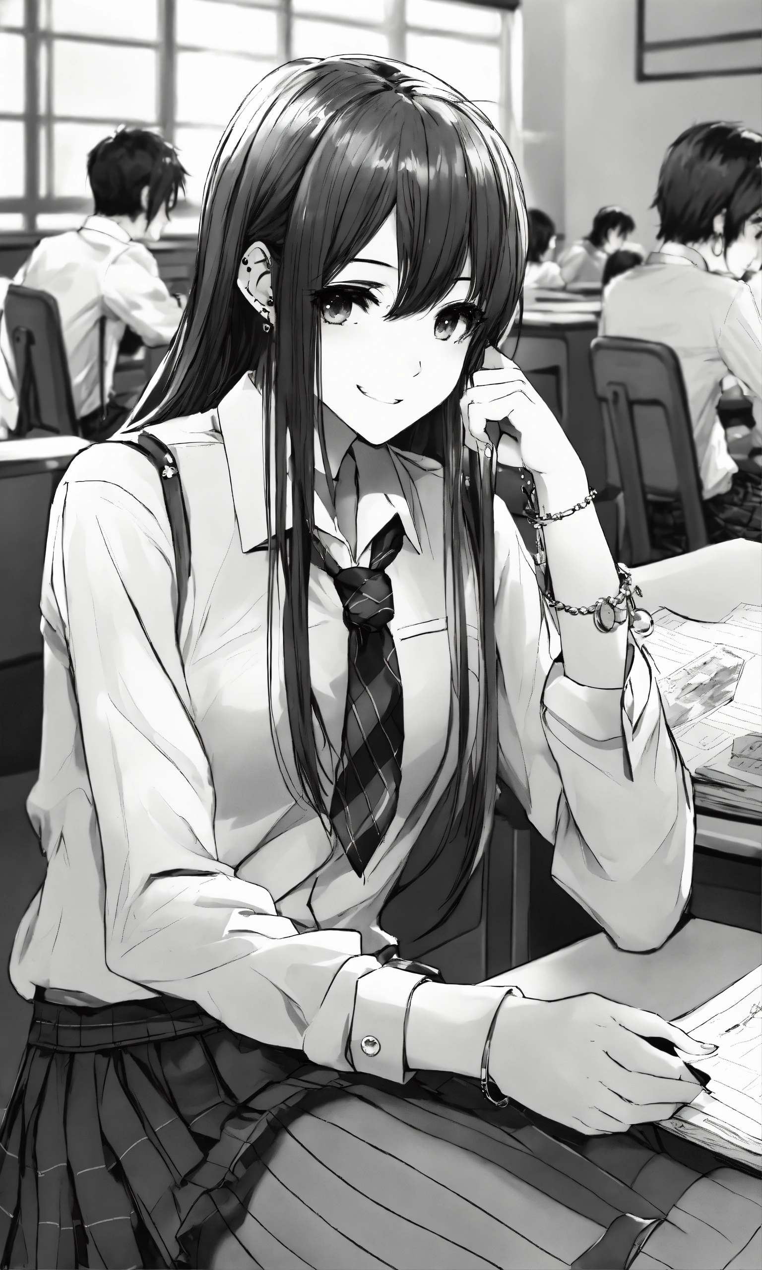 Lexica - Manga, manwha, 1girl, long_hair, looking_at_viewer, blush, smile, bangs, skirt, shirt ...