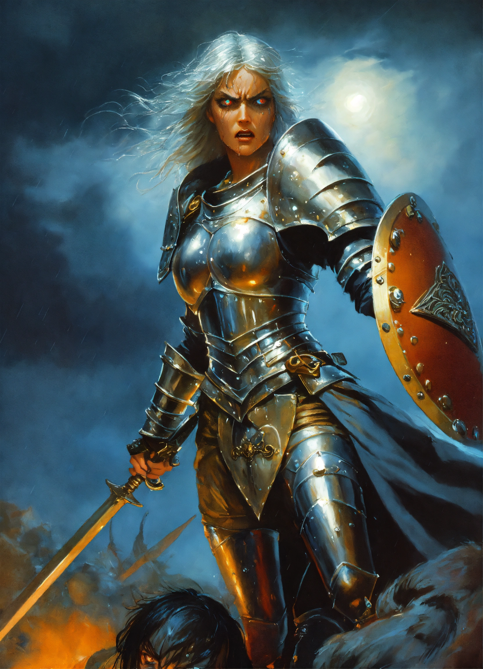 Lexica - Boris Vallejo, a silver hair human female undead knight with ...
