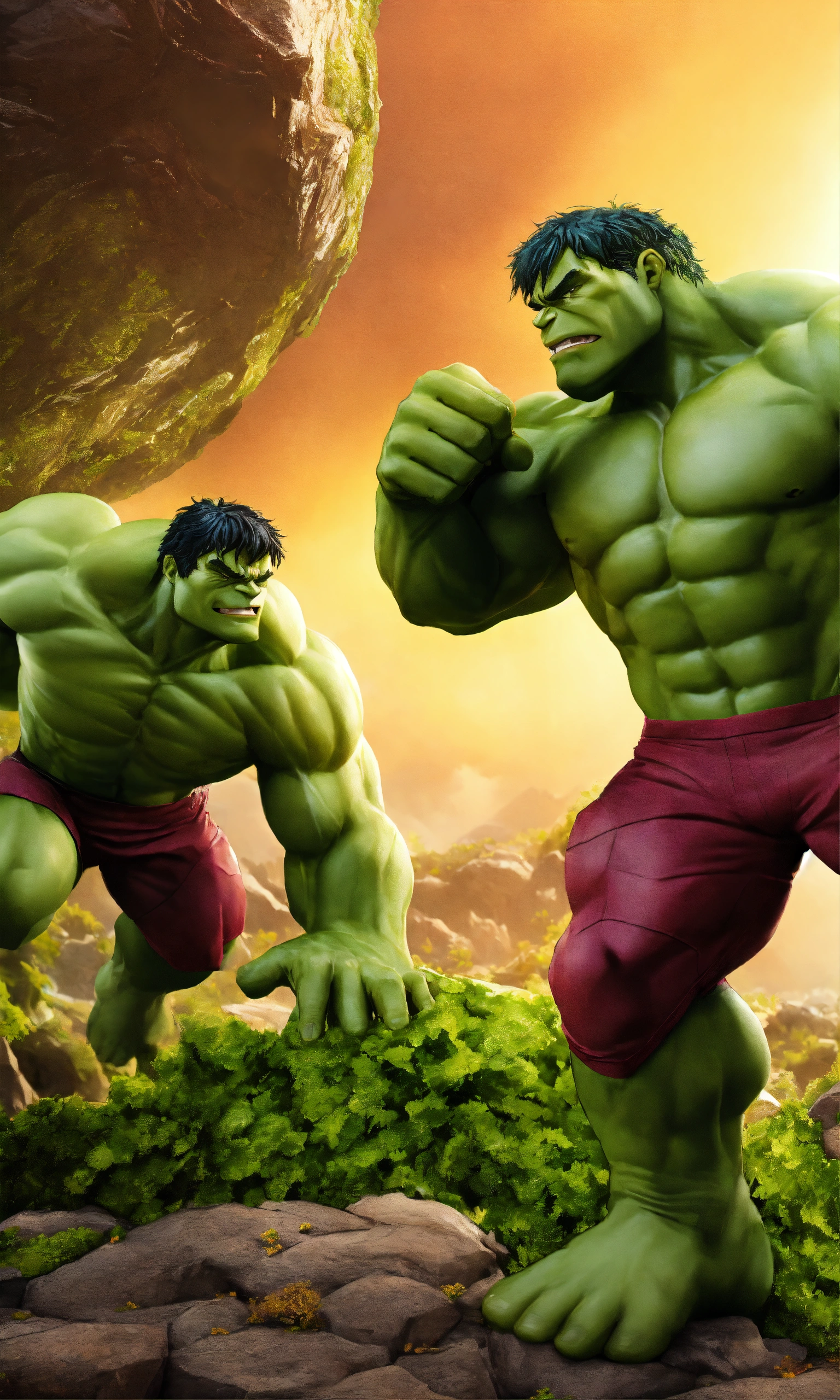 Lexica - Hulk meets two more Hulk in the multiverse, nature background ...