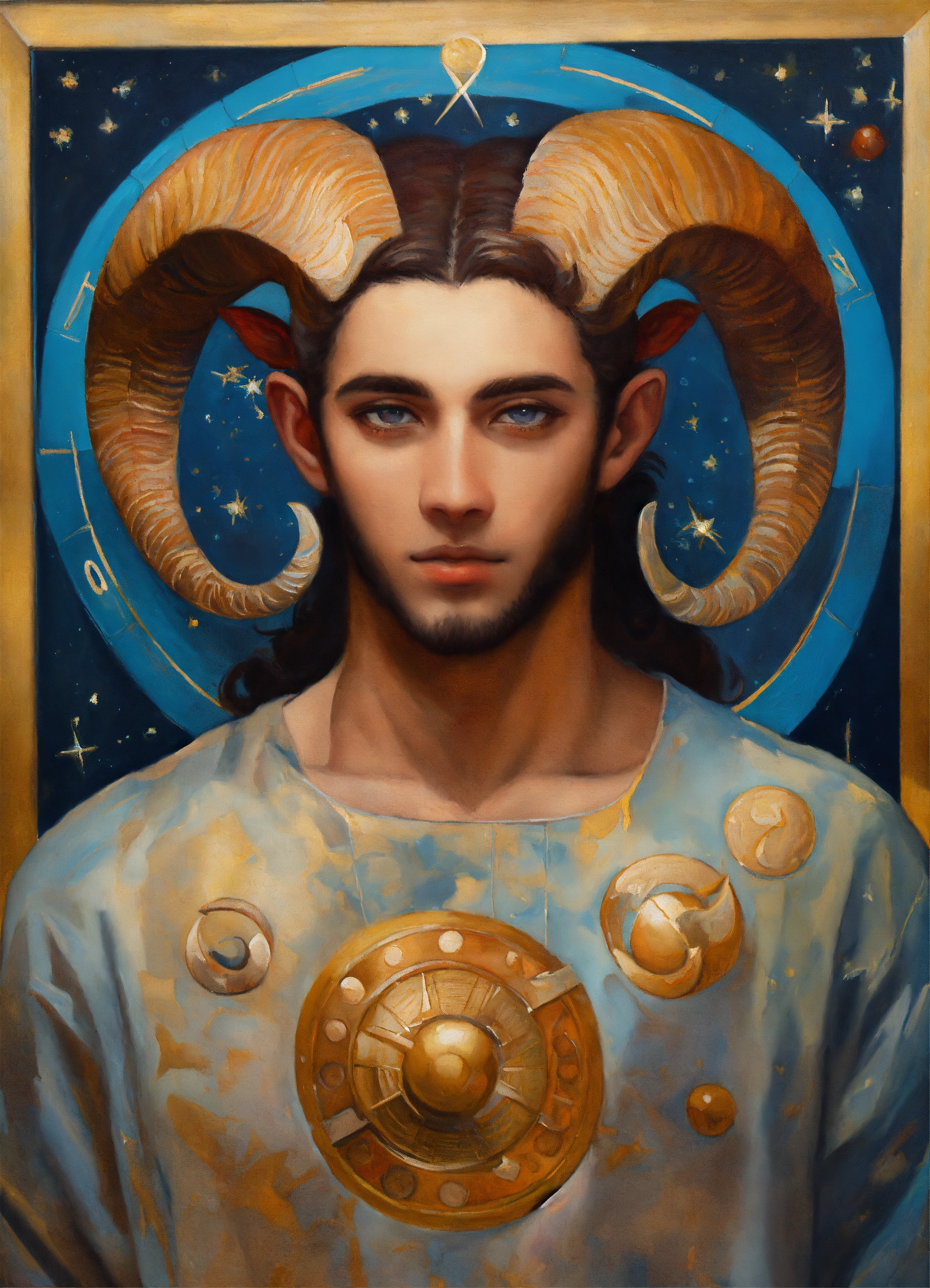 Lexica - Oil painting of the astrological sign male aries as a person